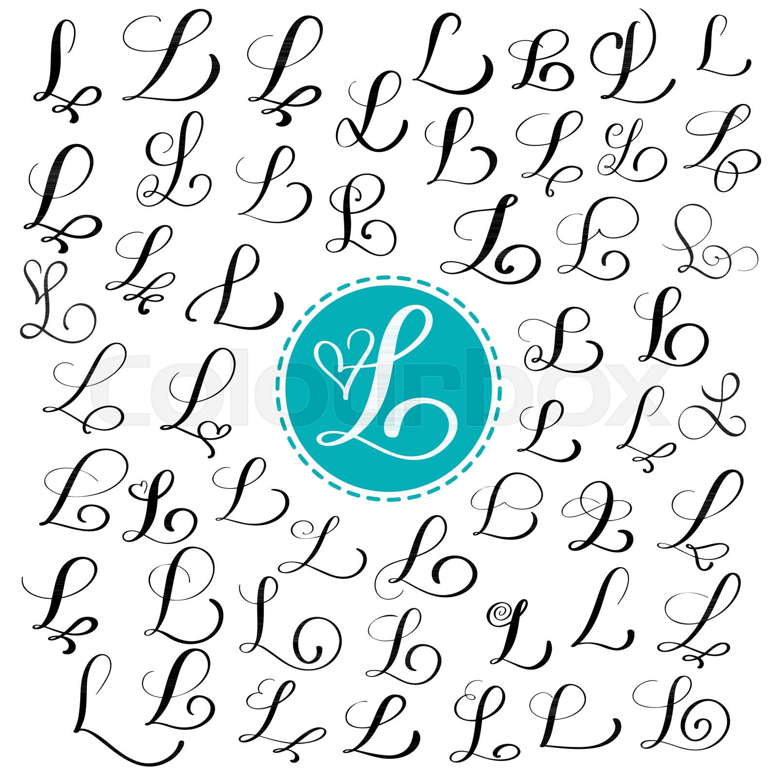 Set of Hand drawn vector calligraphy letter L. Script font. Isolated ...