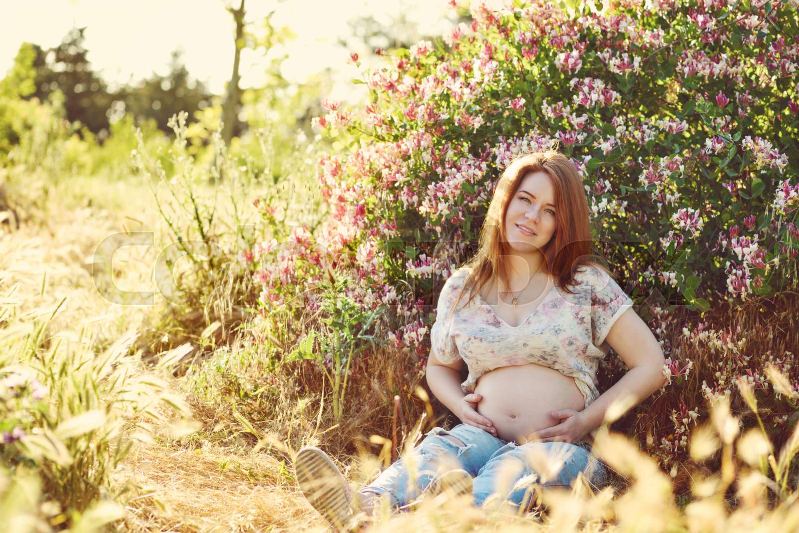 Pregnant Redhead Woman Stock Image Colourbox
