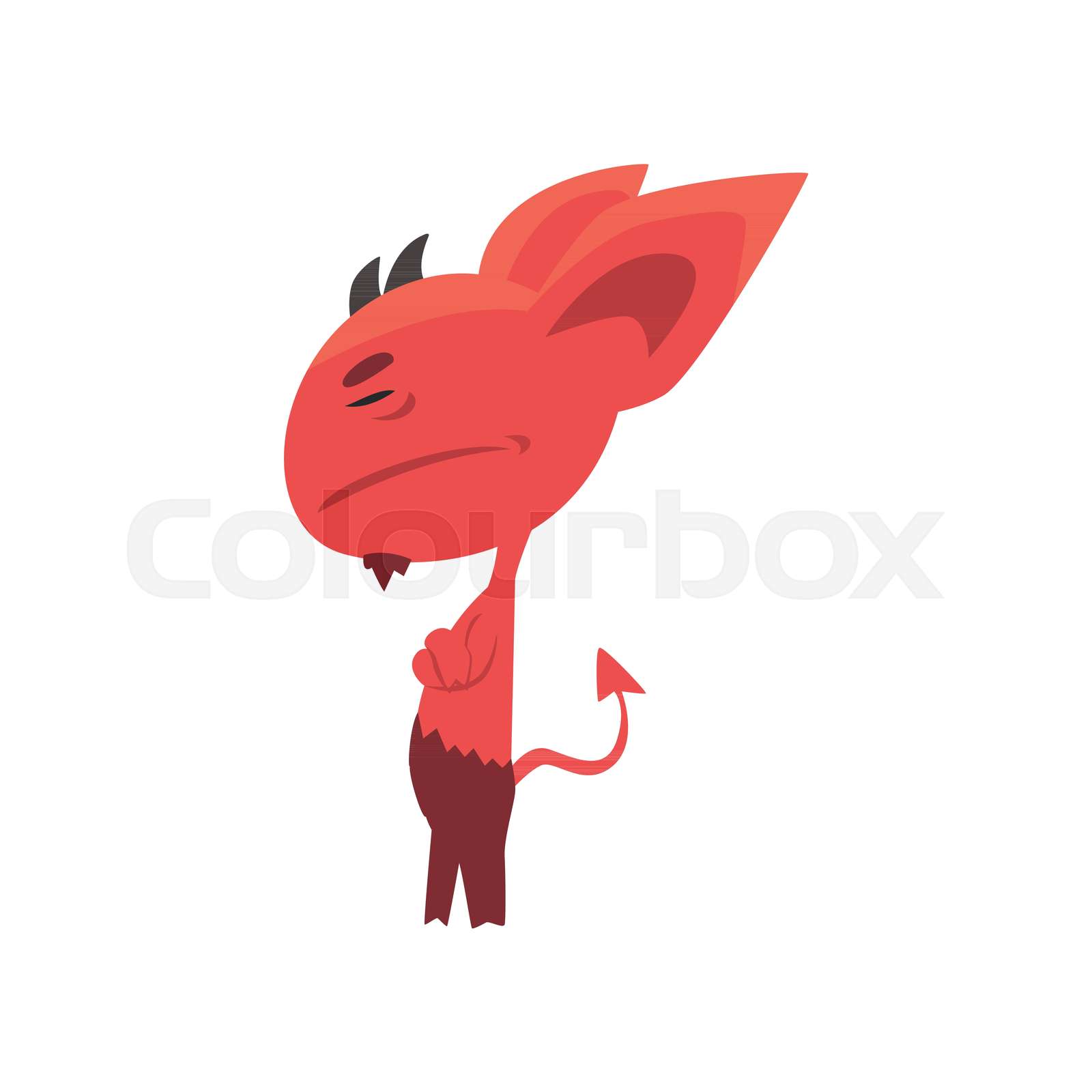 Offended red devil turned away, standing with arms crossed. Demon ...