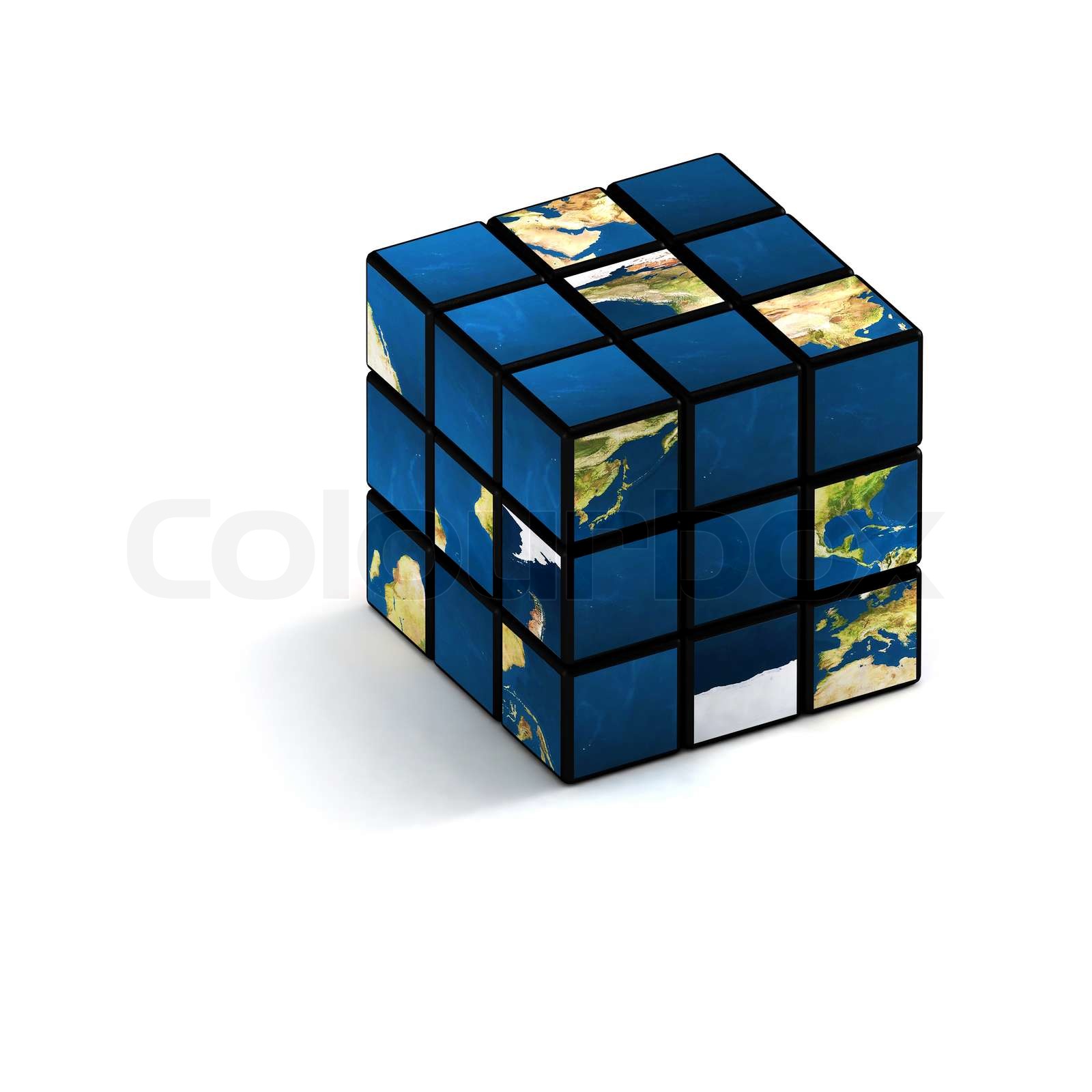 Earth-like cube with the mixed faces isolated on white | Stock image ...