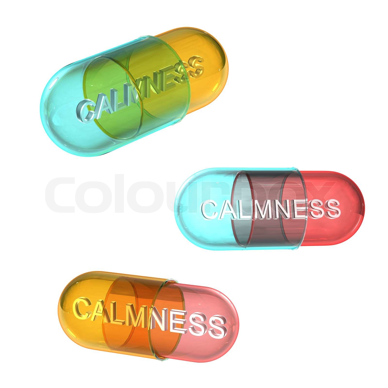 Three types of calmness pills isolated on white | Stock image | Colourbox