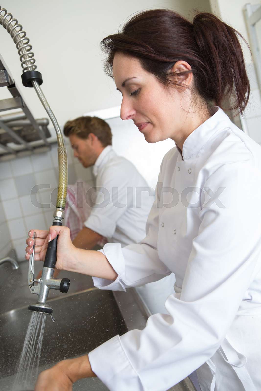 female employee washing dishes at the restaurant | Stock image | Colourbox