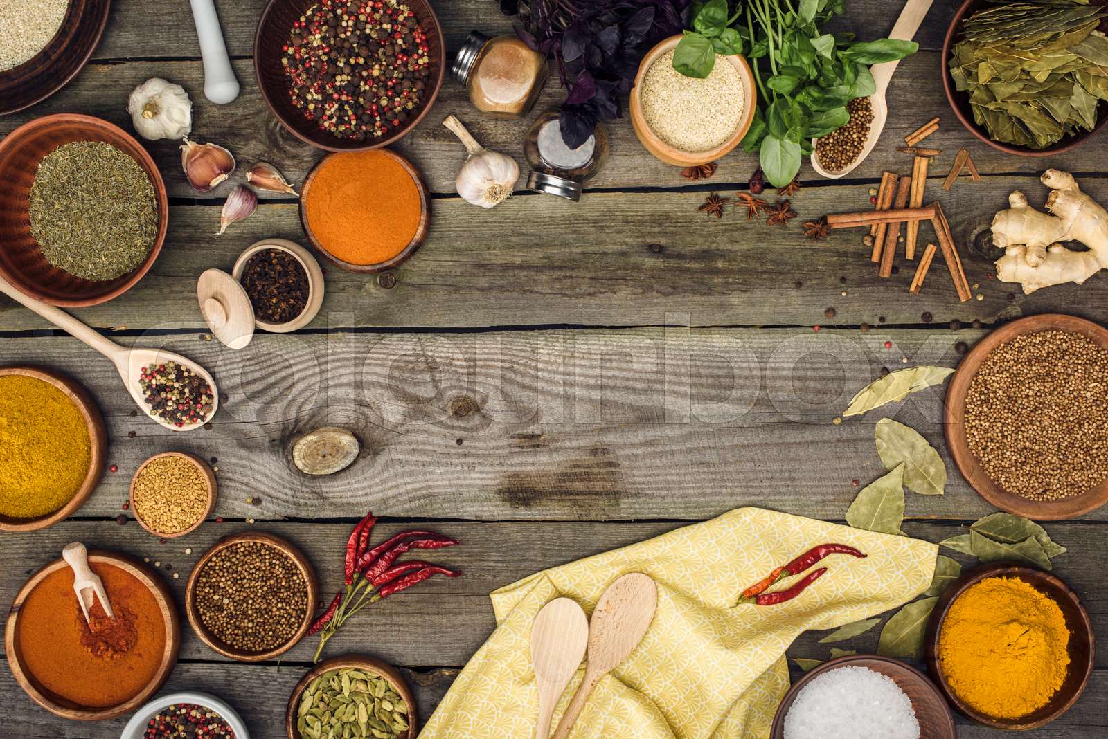 table with spices for cooking | Stock image | Colourbox