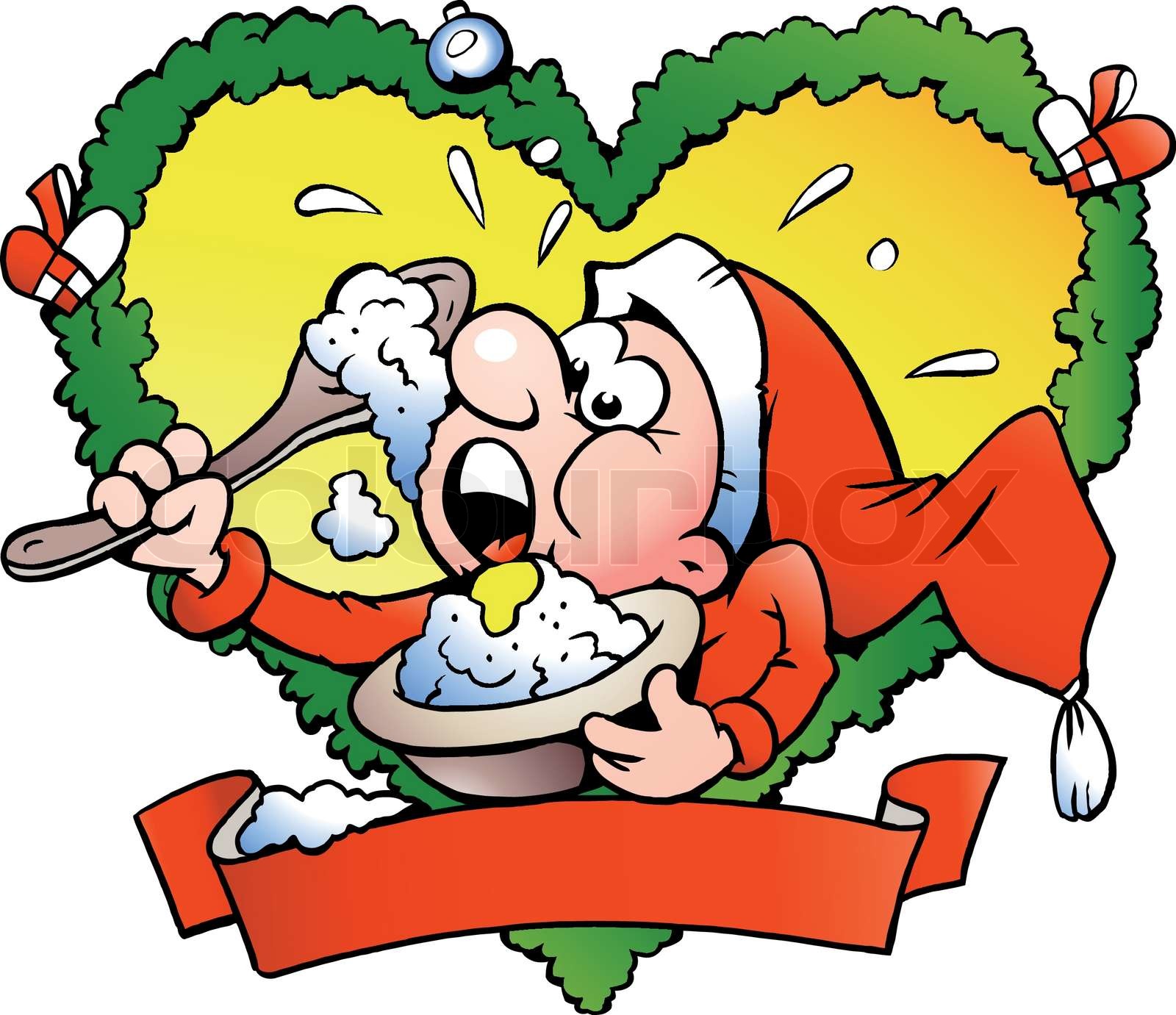 "Happy Elf Santa Boy eating" | Stock vektor | Colourbox