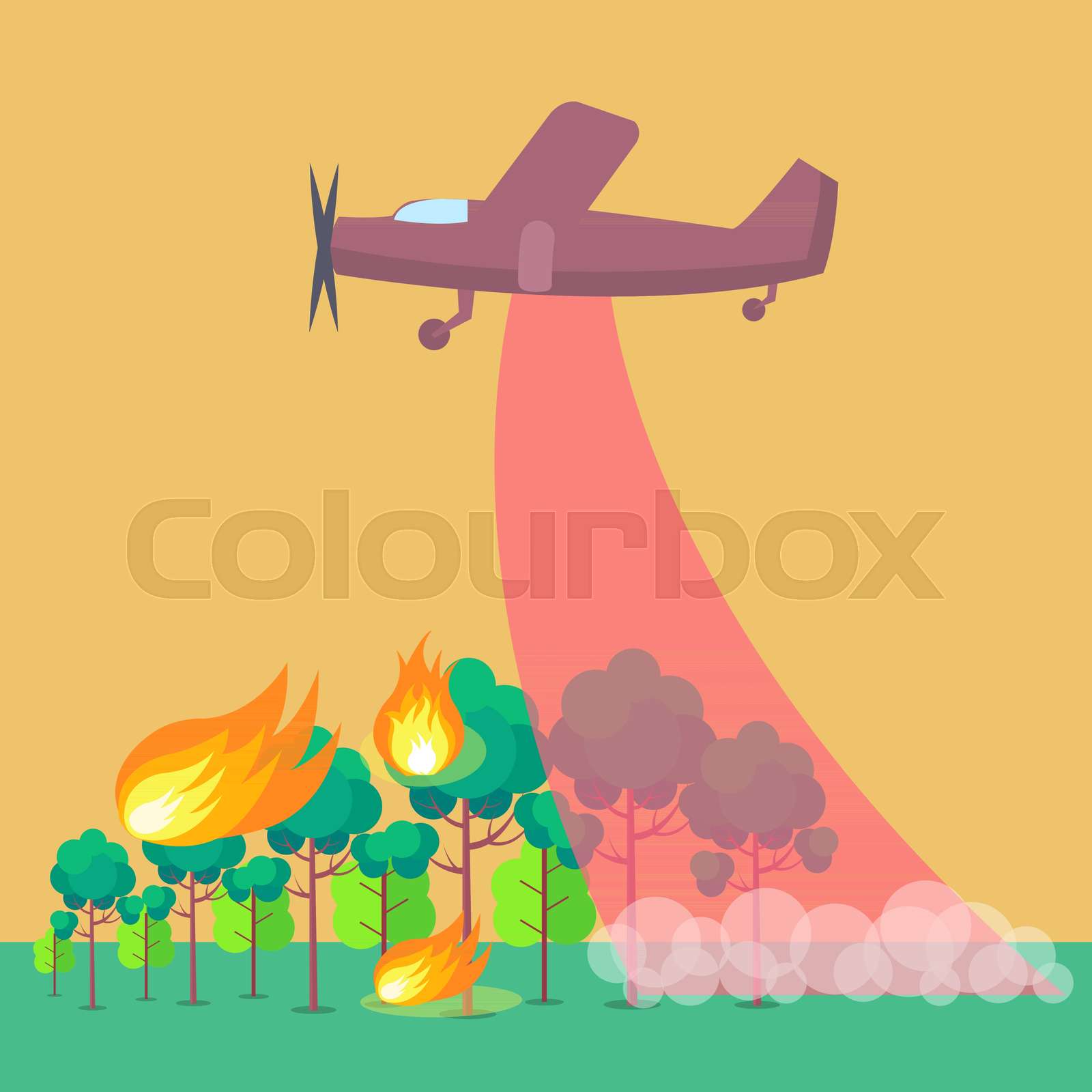 Poster Depicting Plane Putting Out Forest Fire | Stock vector | Colourbox