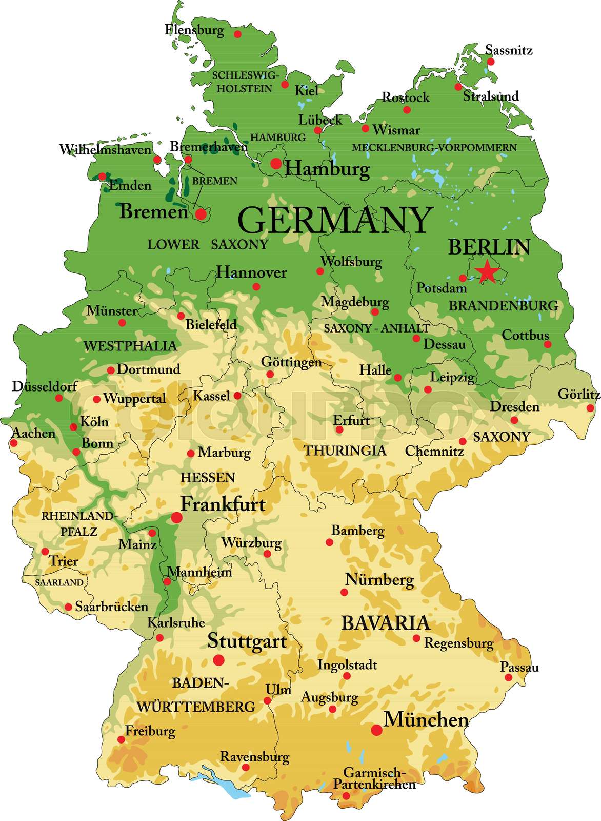 Germany physical map | Stock vector | Colourbox