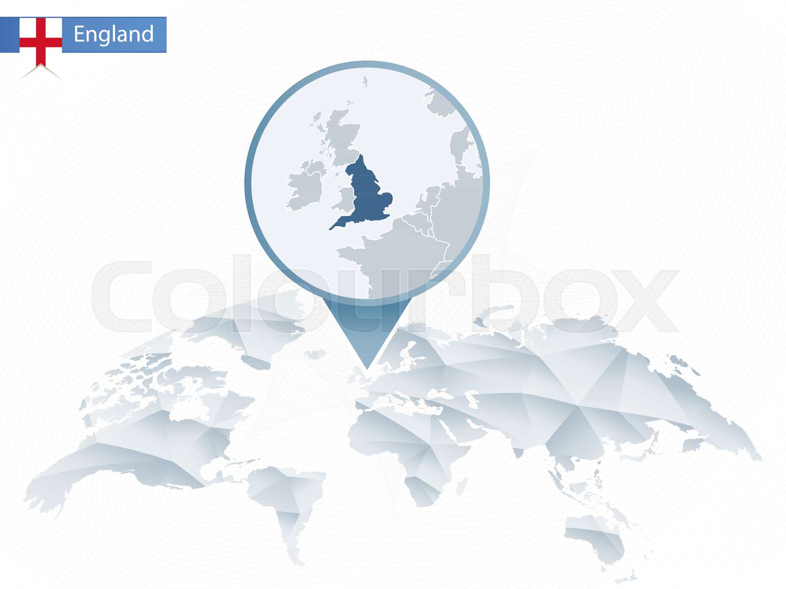 Abstract rounded World Map with pinned detailed England map. | Stock ...