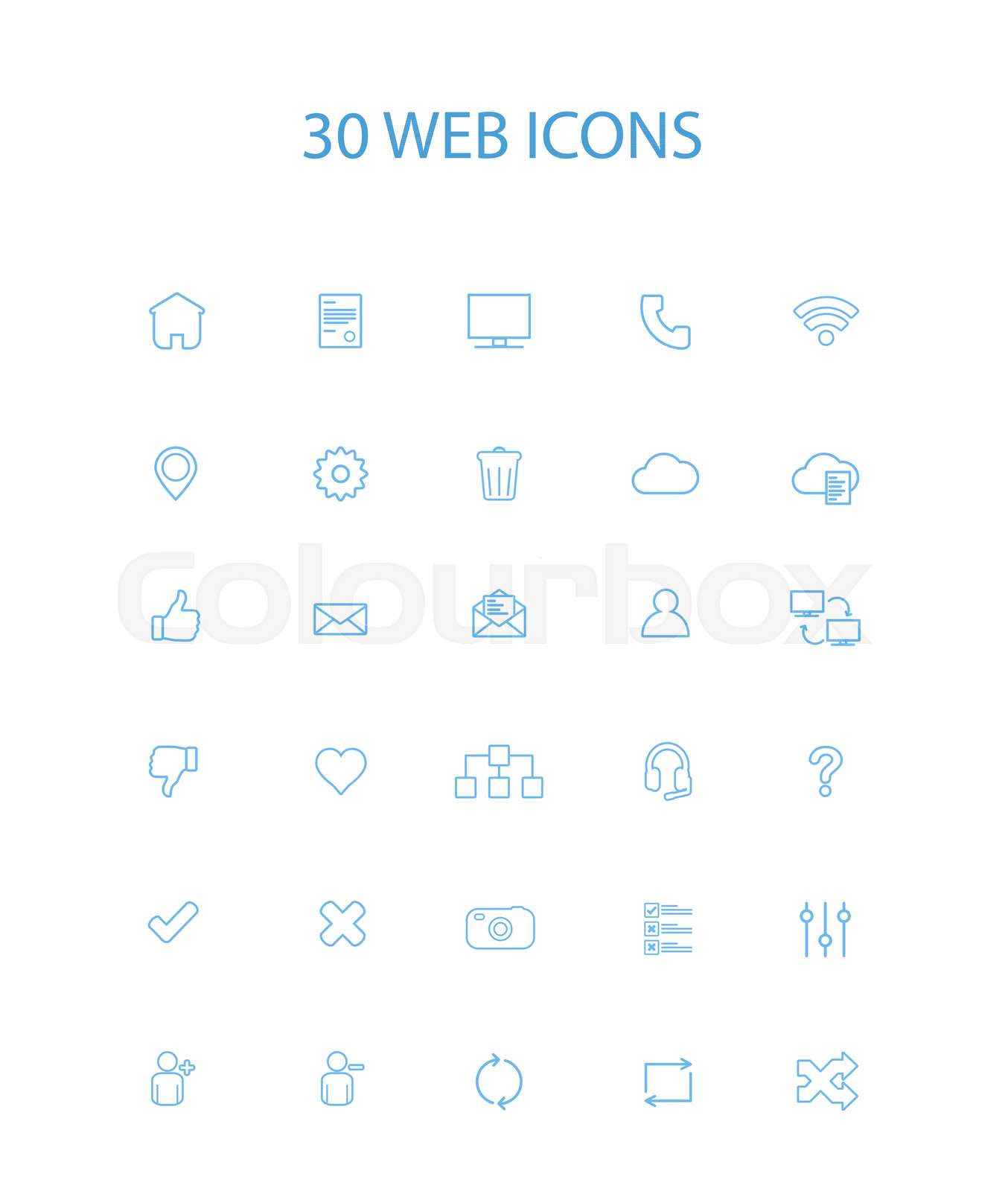 30 Blue Color Simple Web Icons | Stock vector | Colourbox