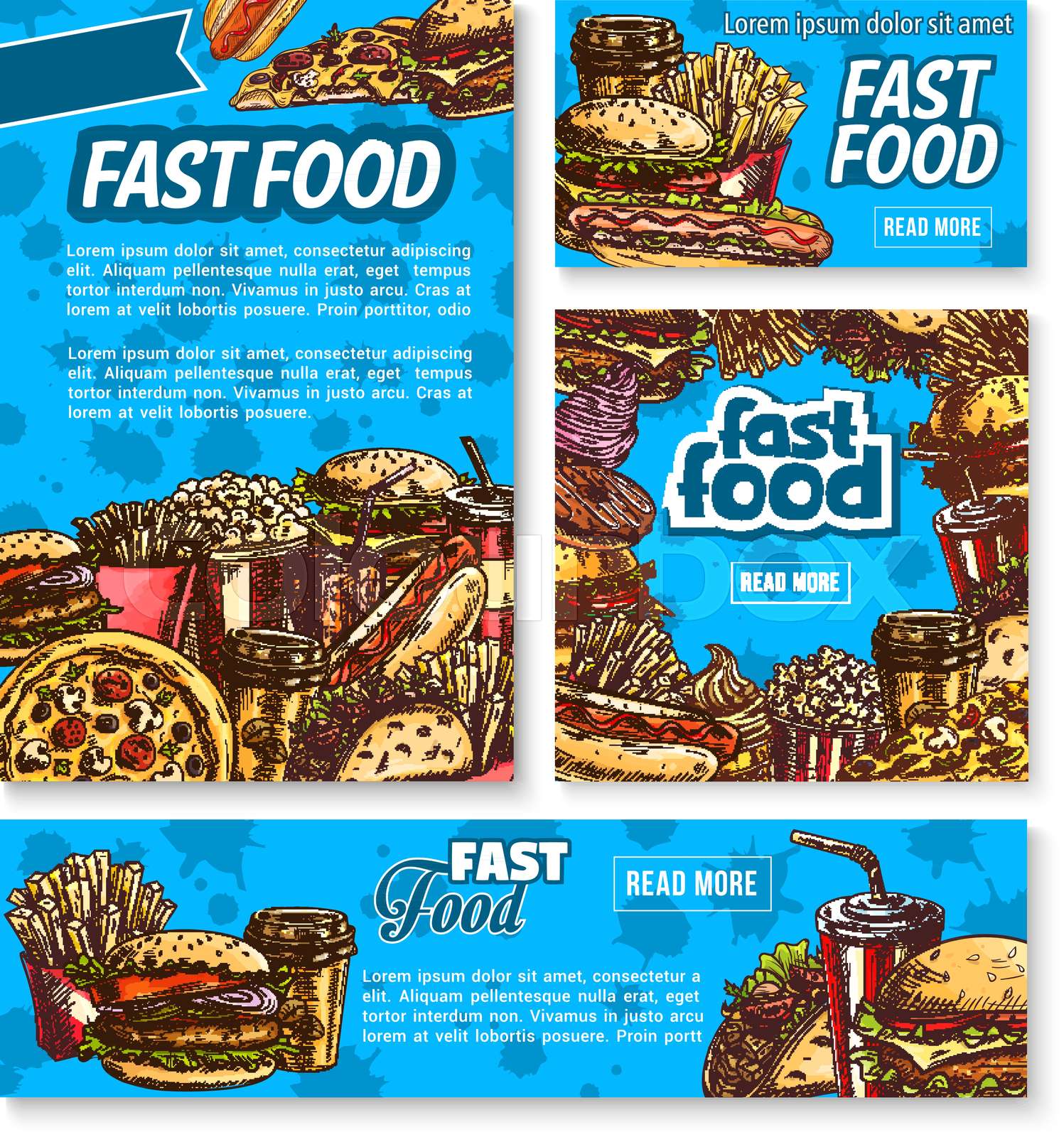 Fast food poster with fastfood meal and drink | Stock vector | Colourbox