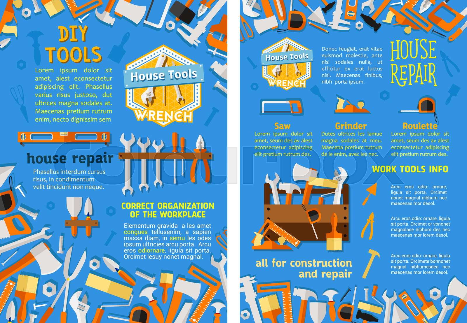 Work tool for home repair, construction poster set | Stock vector ...