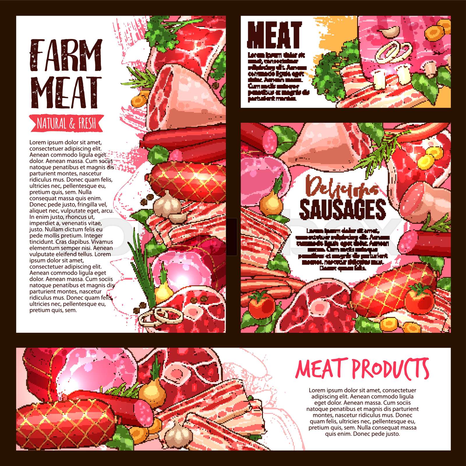 Meat and sausage product banner template set | Stock vector | Colourbox