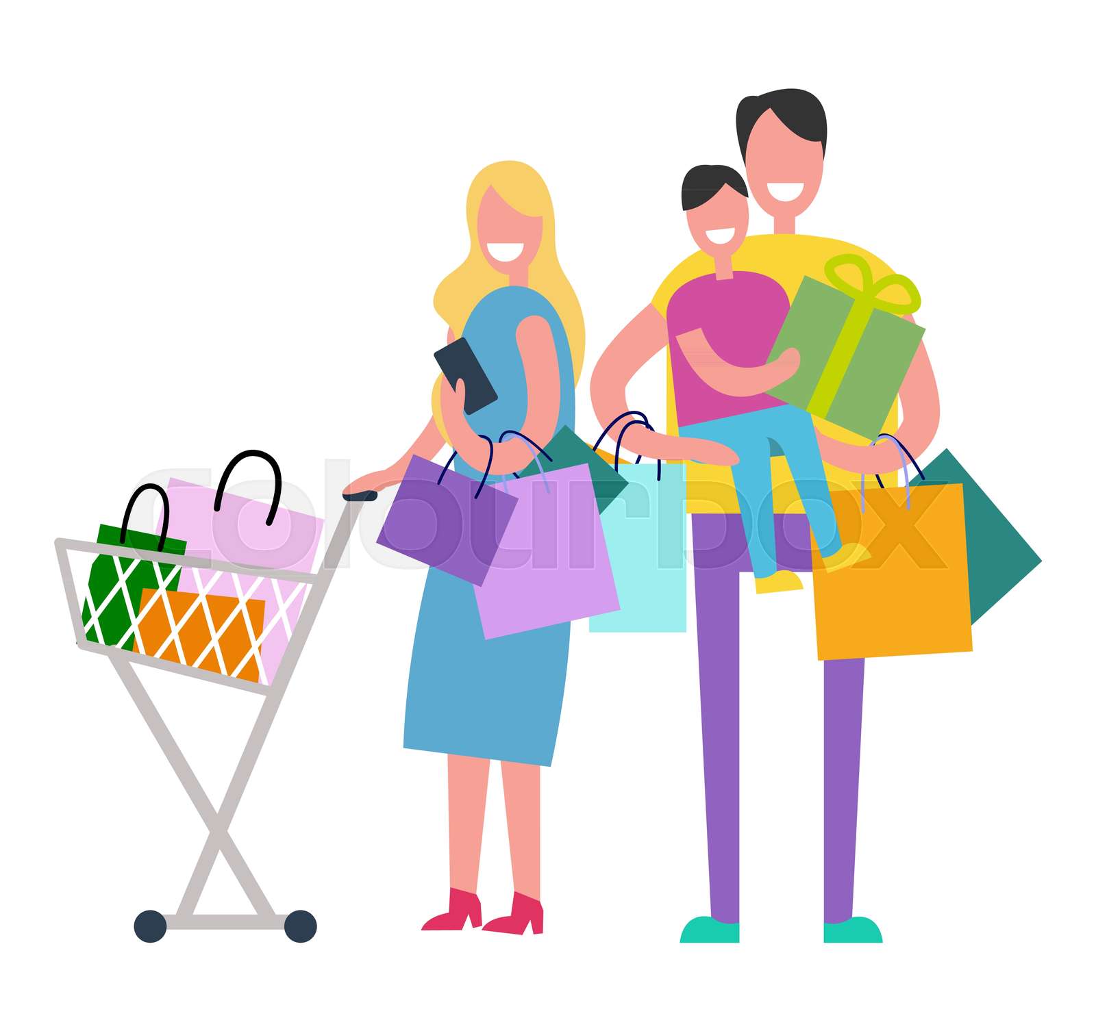 Shopping Family Vector Illustration on White | Stock vector | Colourbox