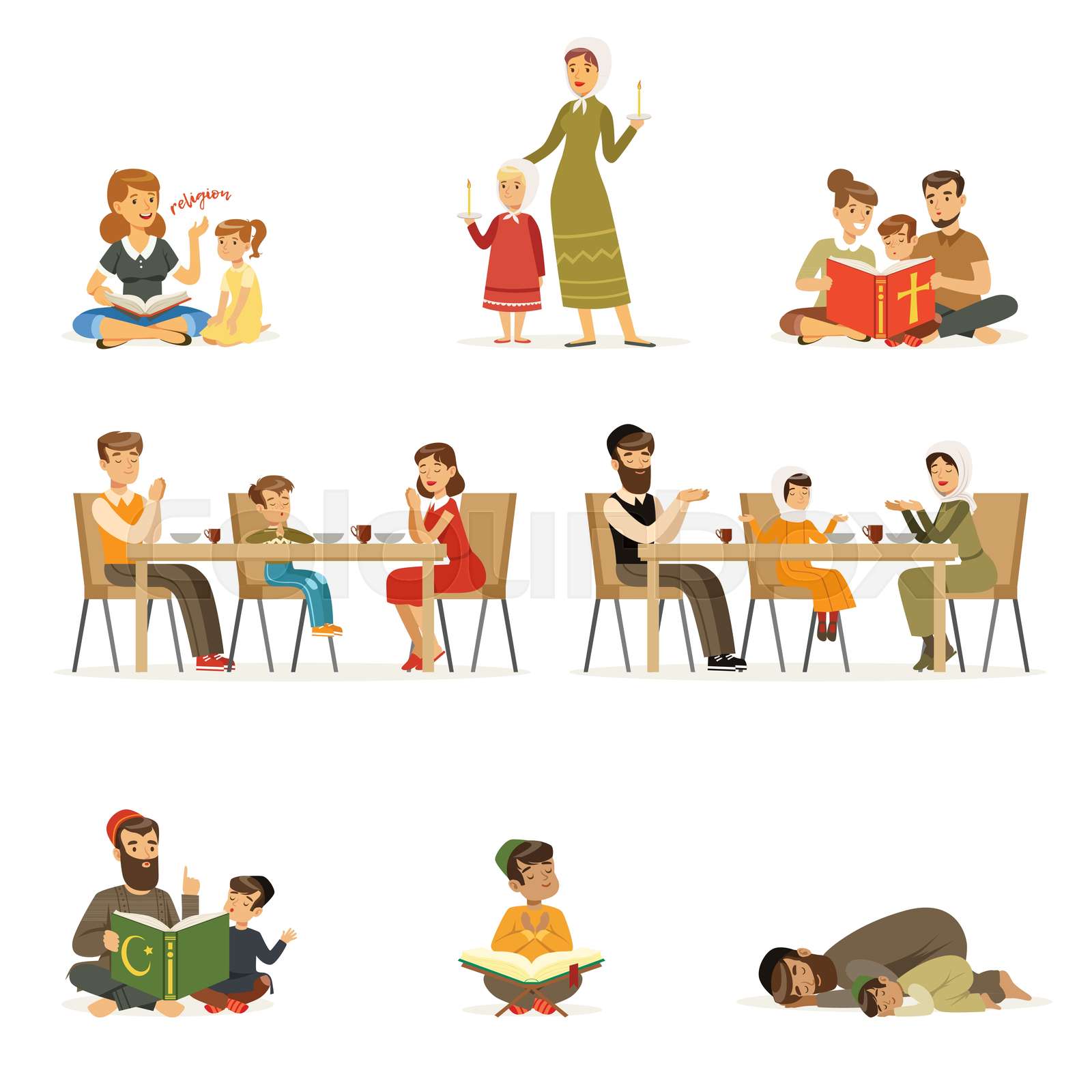 People characters of different religions set. Jews, Catholics, Muslims ...