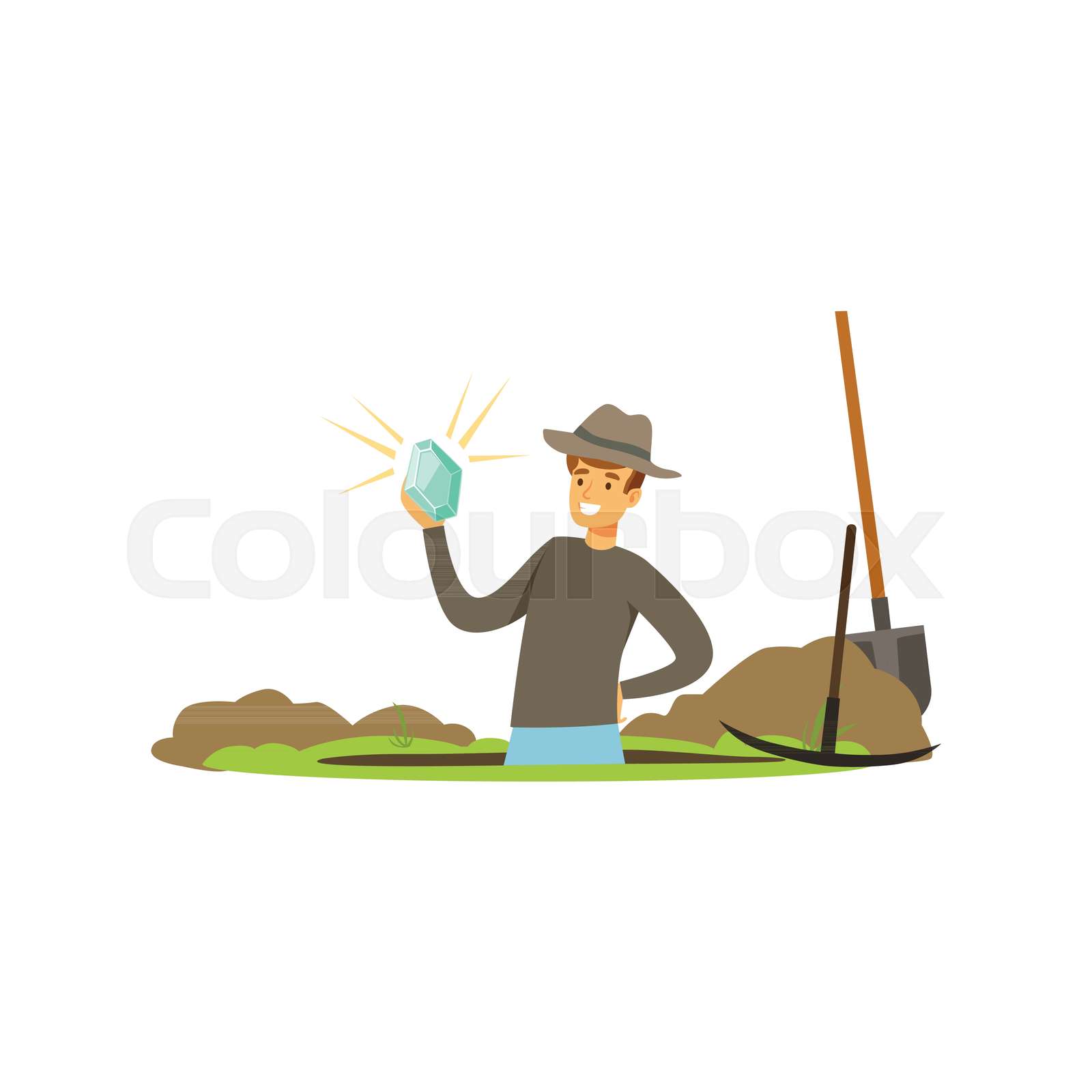 Treasure seeker with precious stone in hand | Stock vector | Colourbox