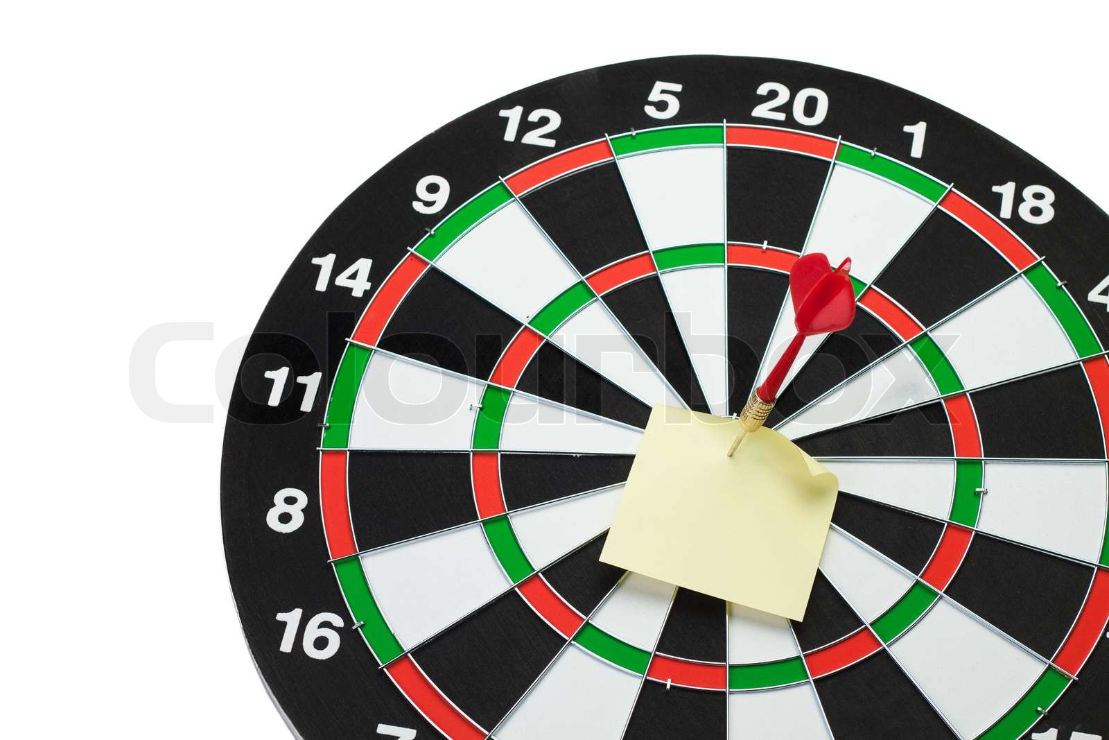dart hit the centre of target and attaches sticker isolated | Stock ...