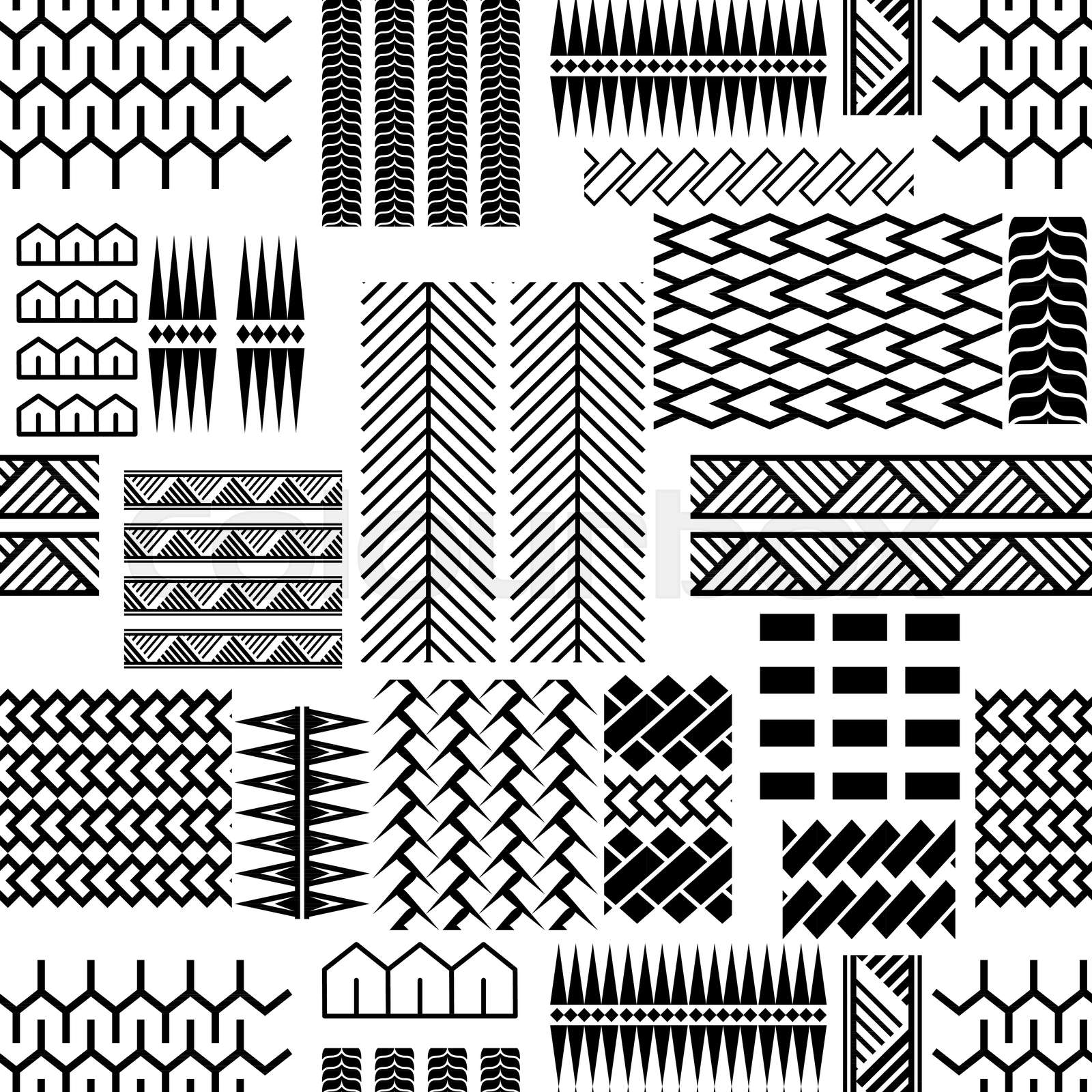 Black and white mayan embroidery seamless vector pattern. | Stock ...