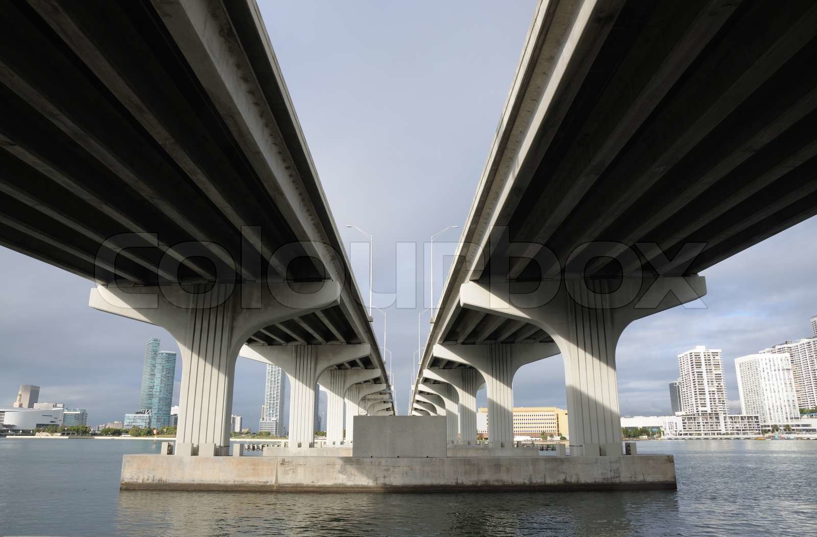 Bridge over the Biscayne Bay, Miami Downtown, Florida USA | Stock image ...