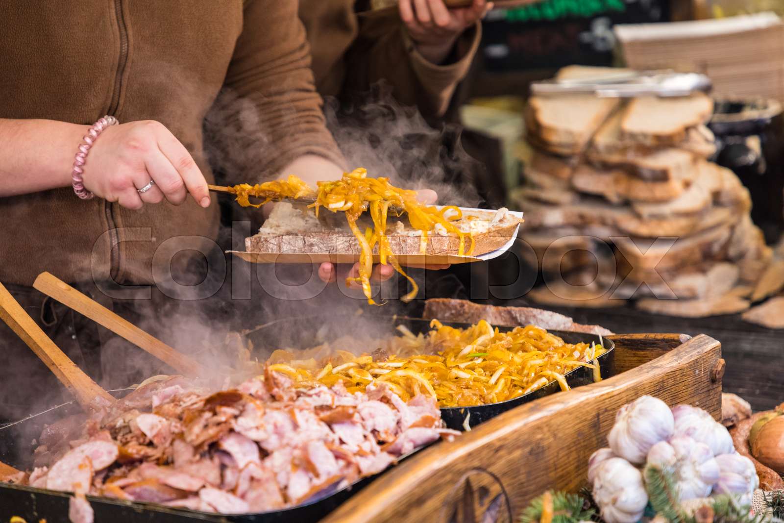 Food booth selling traditional Polish street food in Main Square ...