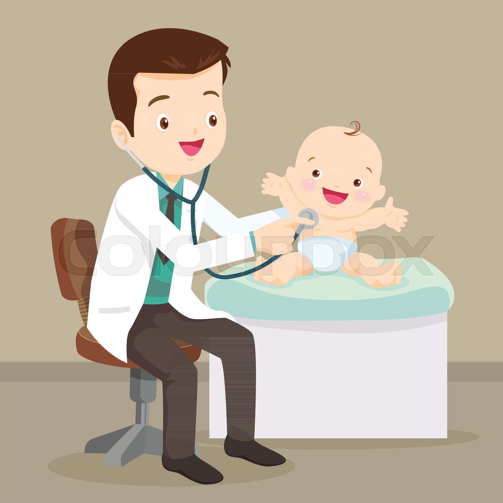 Pediatrician doctor examining little baby | Stock vector | Colourbox