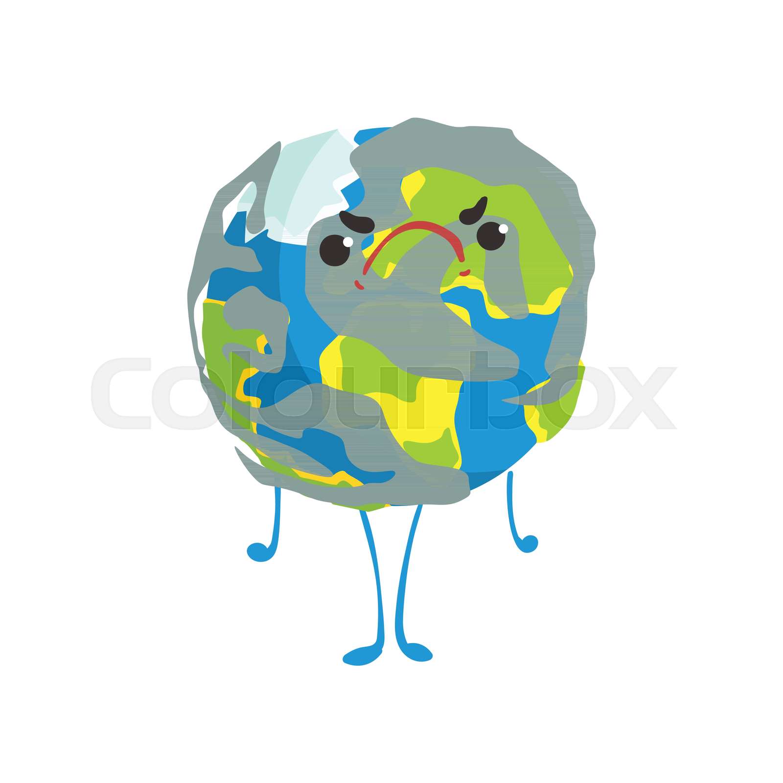 Cute angry cartoon Earth planet character, funny globe emoji vector ...