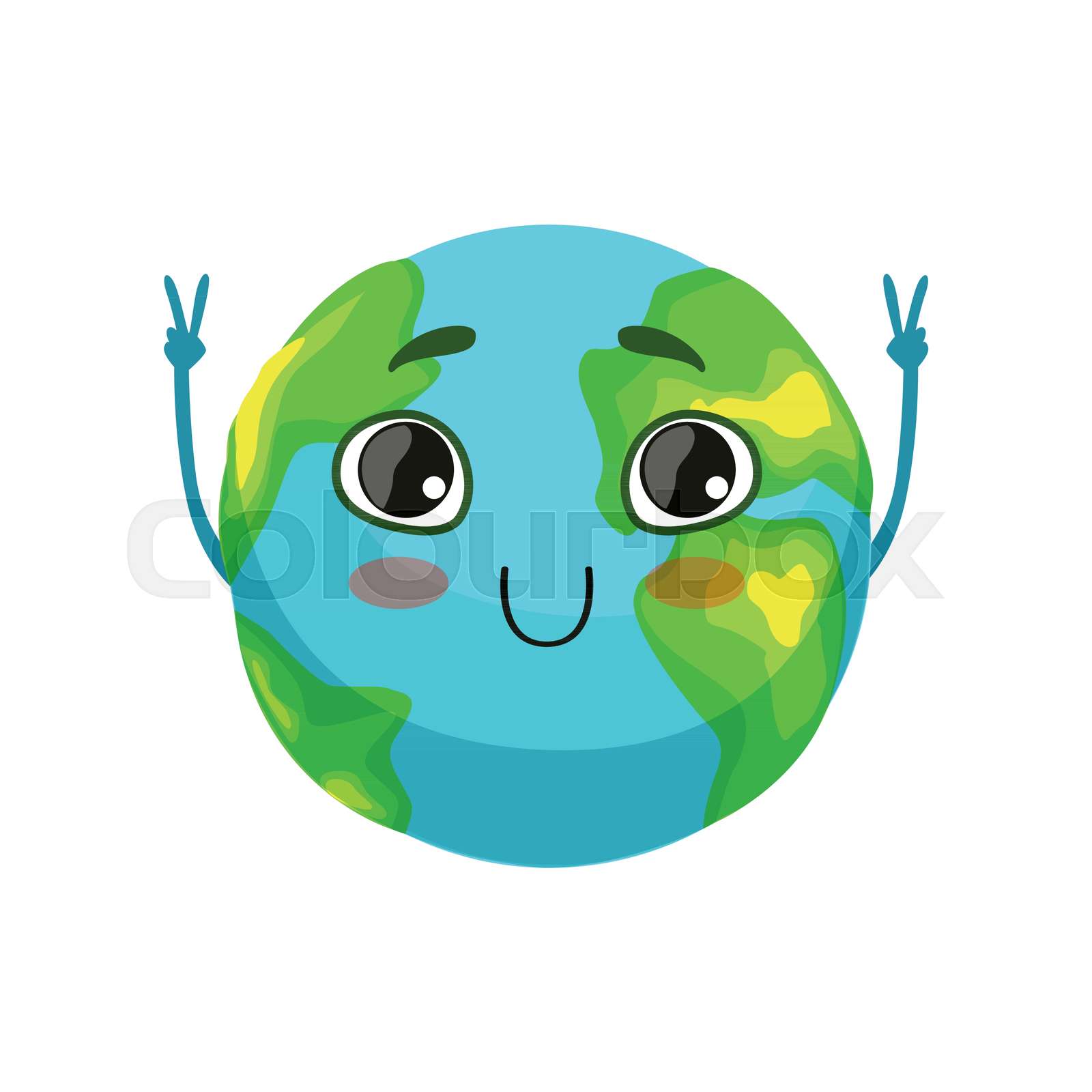 Funny Earth planet character showing victory sign, cute globe with ...