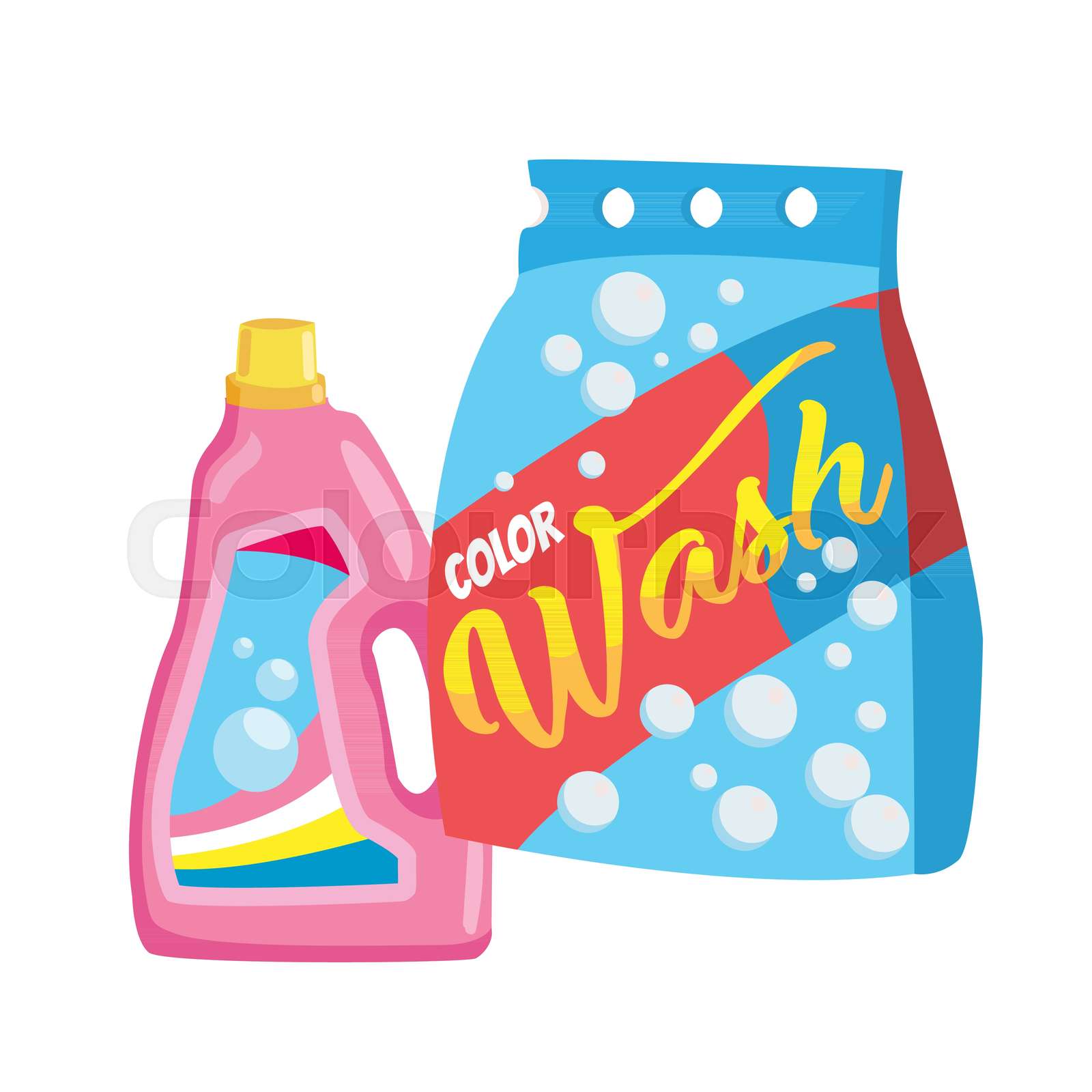 vector cartoon washing powder, laundry powder package design flat style ...