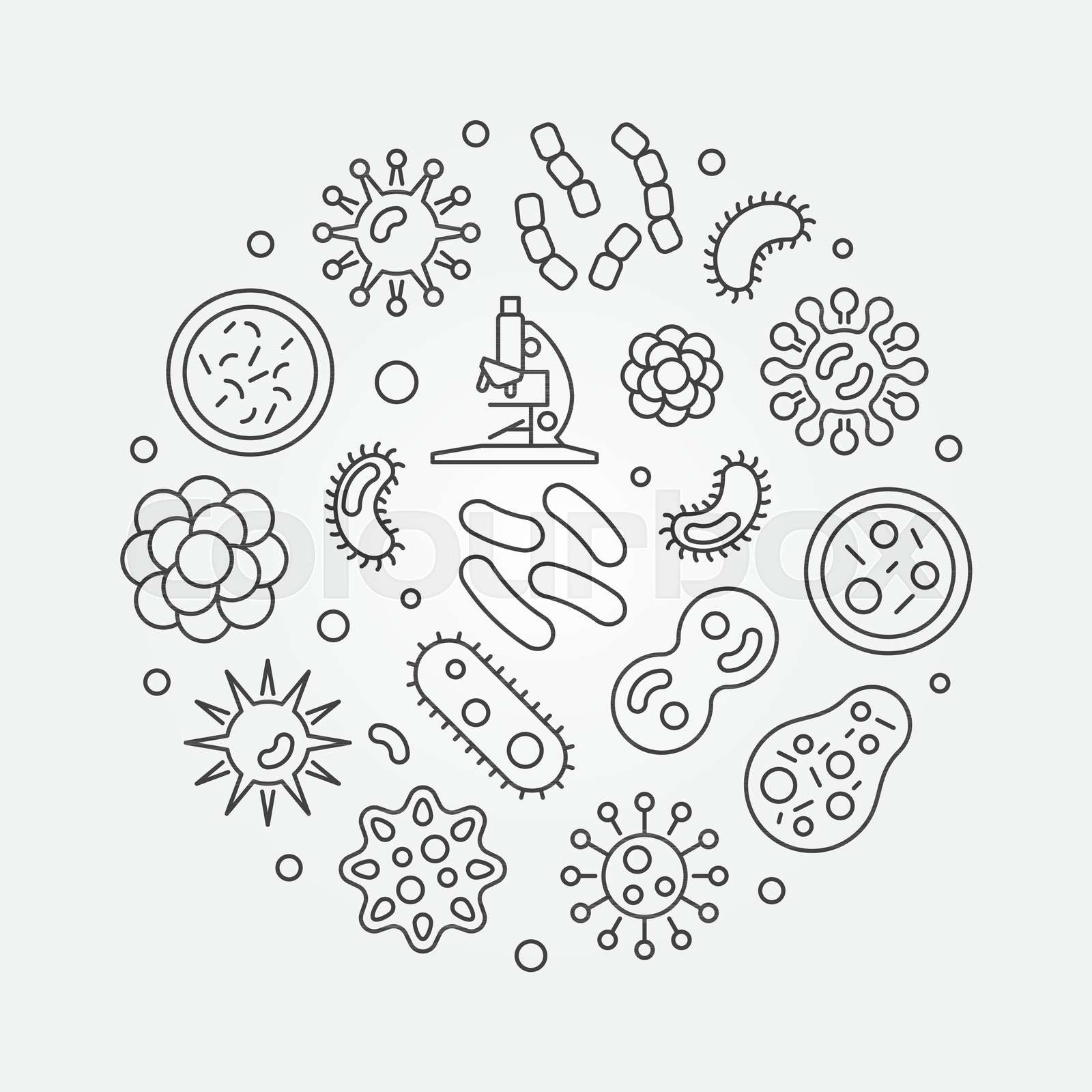 Microbes round vector outline illustration or symbol | Stock vector ...