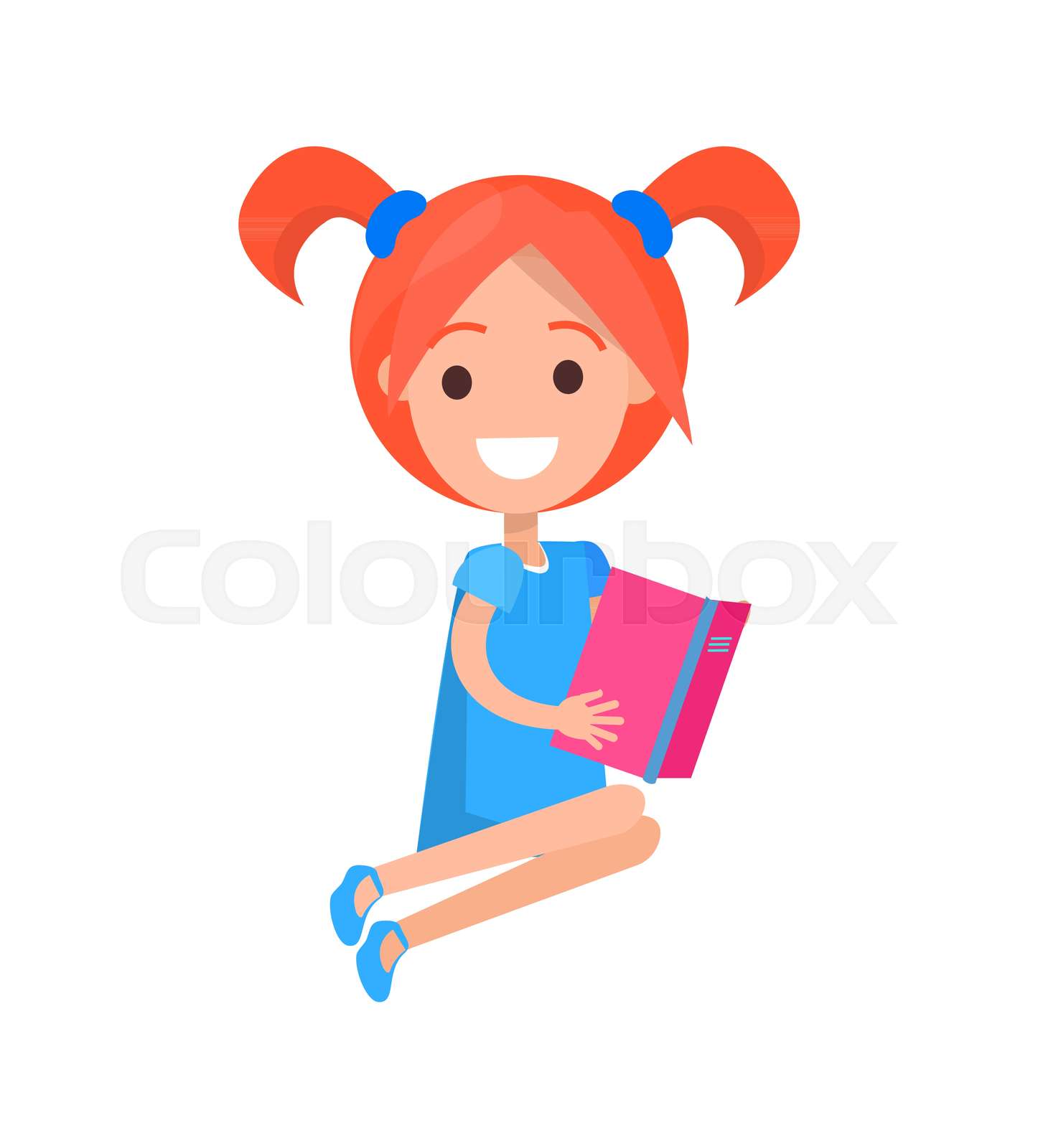 Happy Girl with Book Vector Illustration on White | Stock vector ...