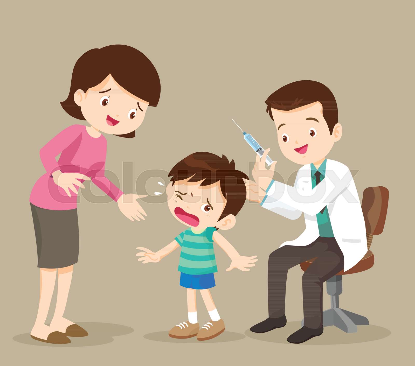 Mom and doctor inject boy | Stock vector | Colourbox