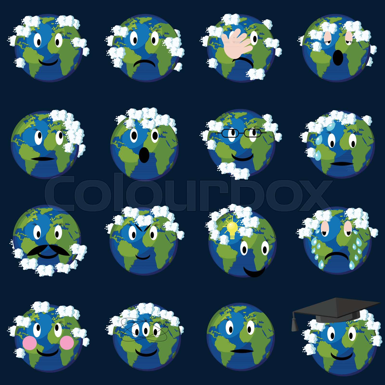Planet earth with clouds emoticons set. | Stock vector | Colourbox