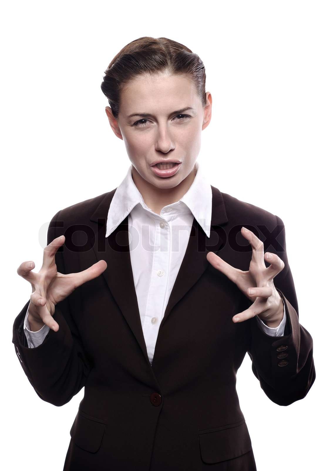 Angry and frustrated young businesswoman in suit Beautiful young woman ...