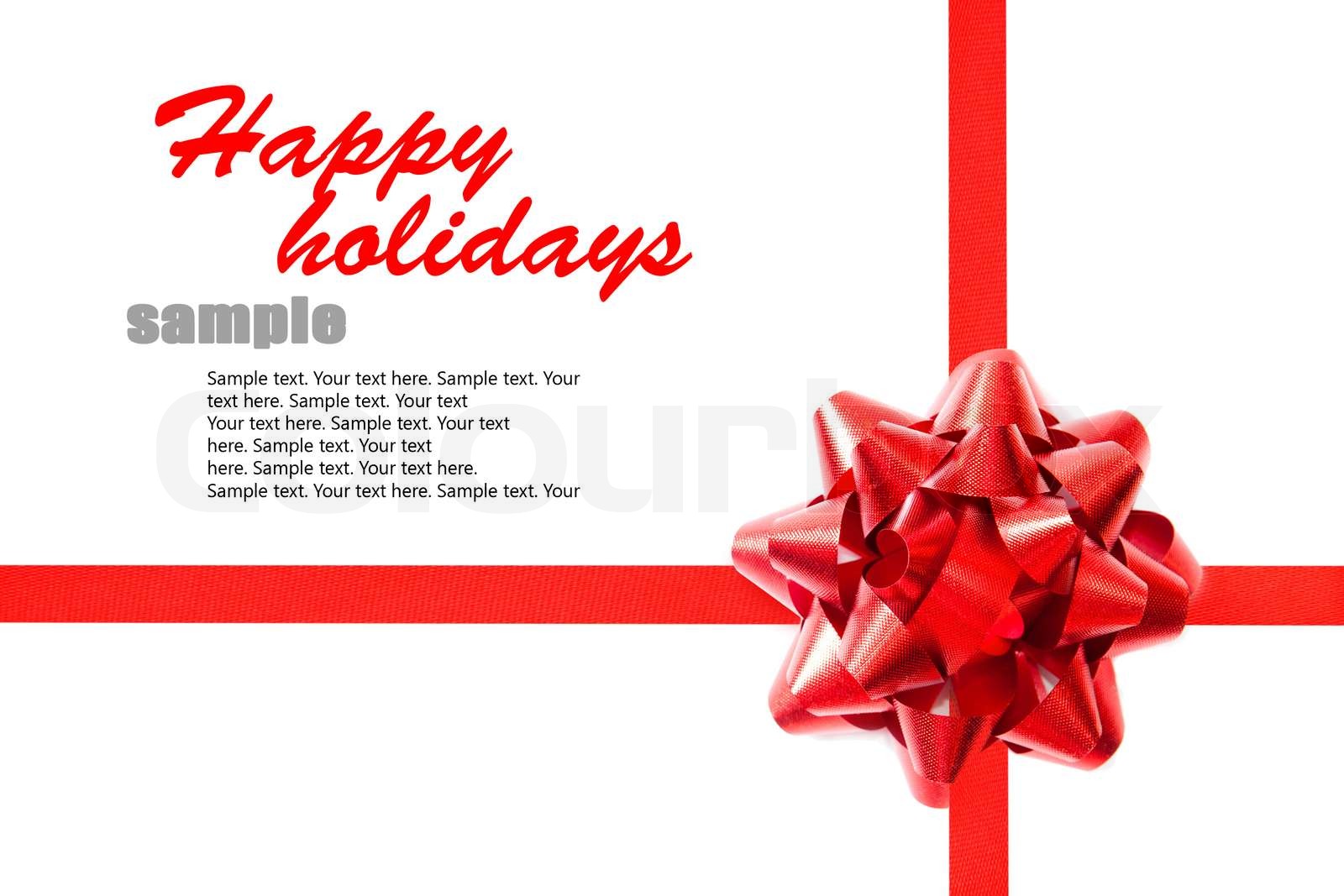 red ribbon with a bow on the holiday letter with sample text | Stock ...