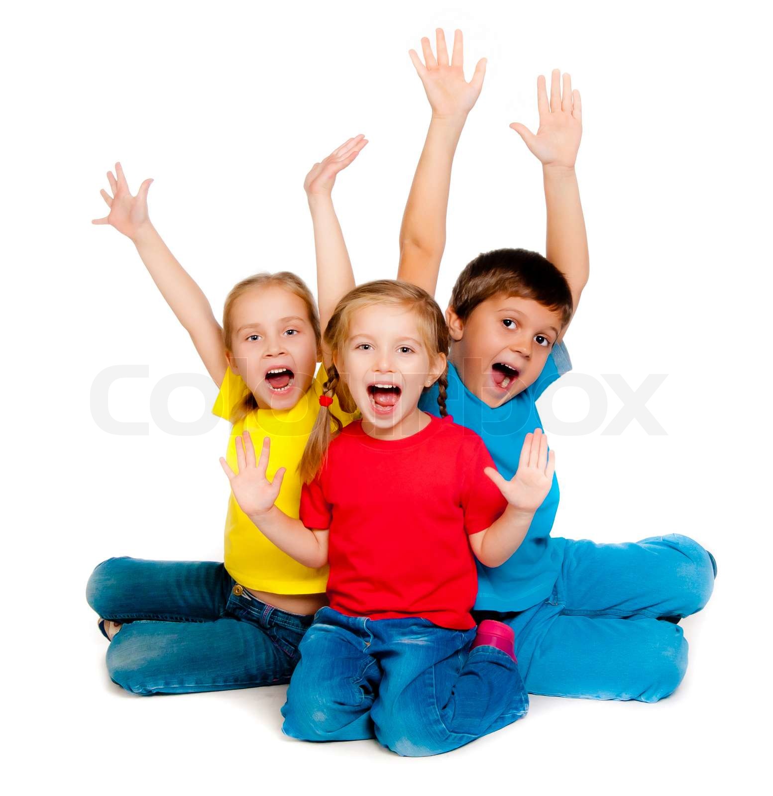 lachenden kleinen Kinder auf einem weißen Hintergrund | Stock Bild ...