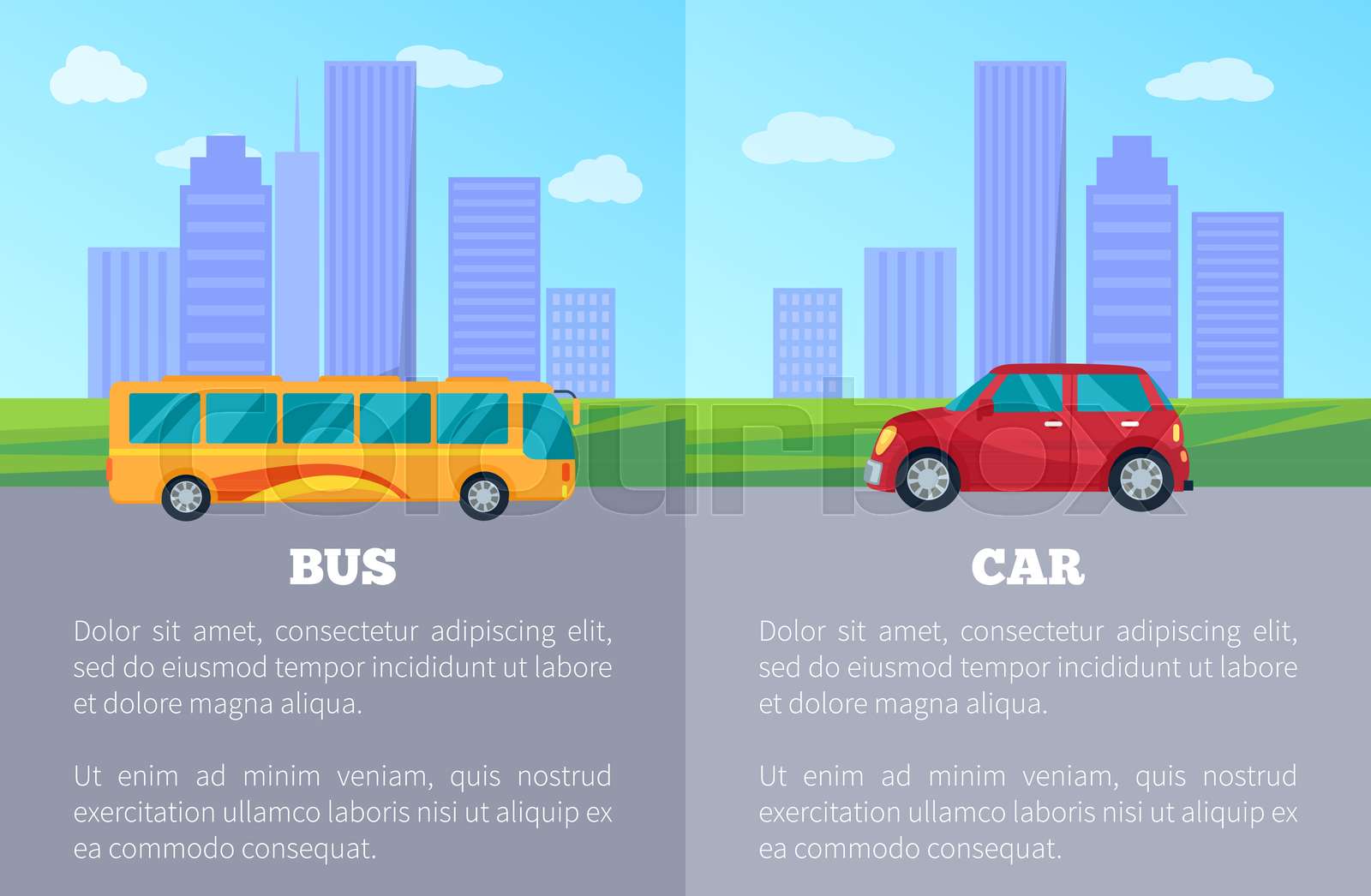 Bus versus Car Comparing Vector Illustration | Stock vector | Colourbox