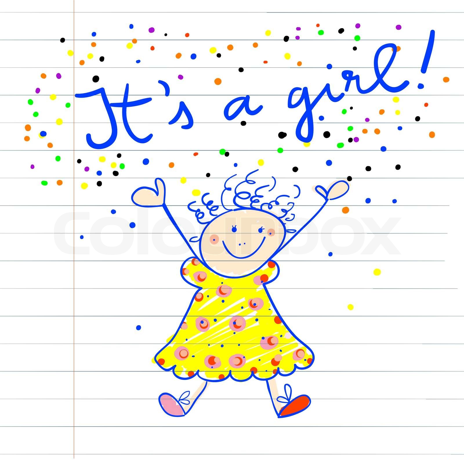 baby- ankomst barnlig markør tegning af en lille pige på et stykke ...