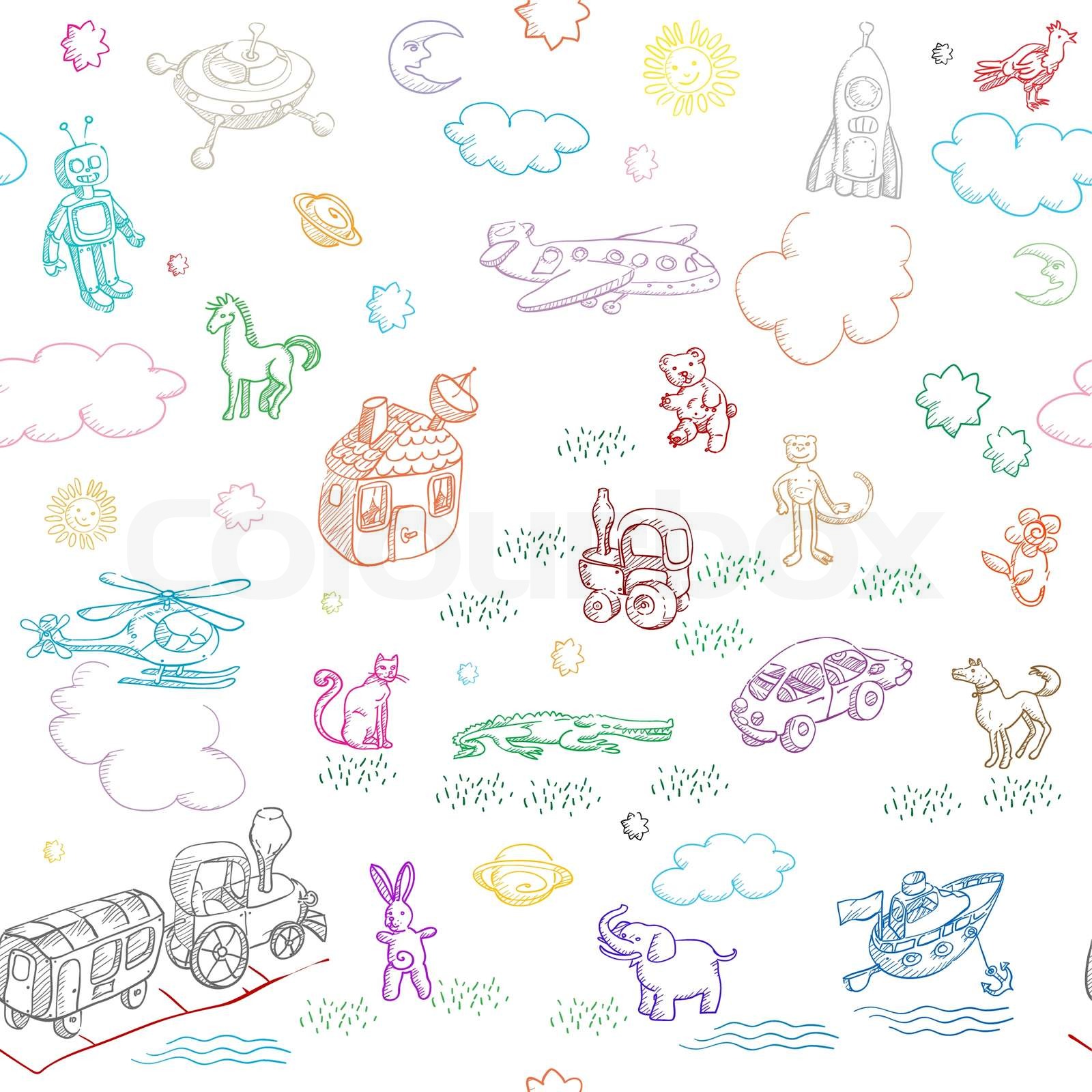 toy doodles pattern for boys and girls isolated on white | Stock vector ...