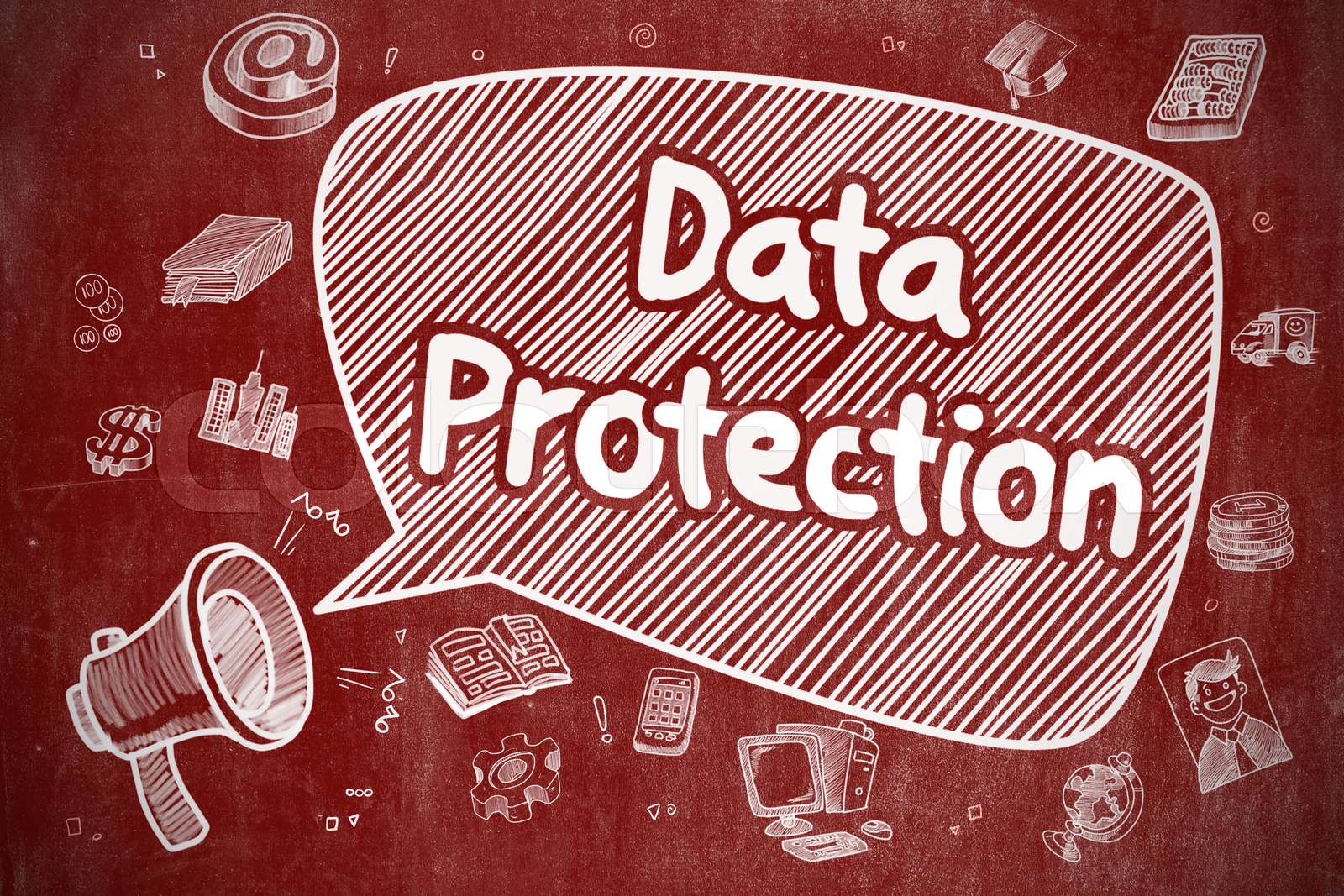Data Protection - Cartoon Illustration on Red Chalkboard. | Stock image ...