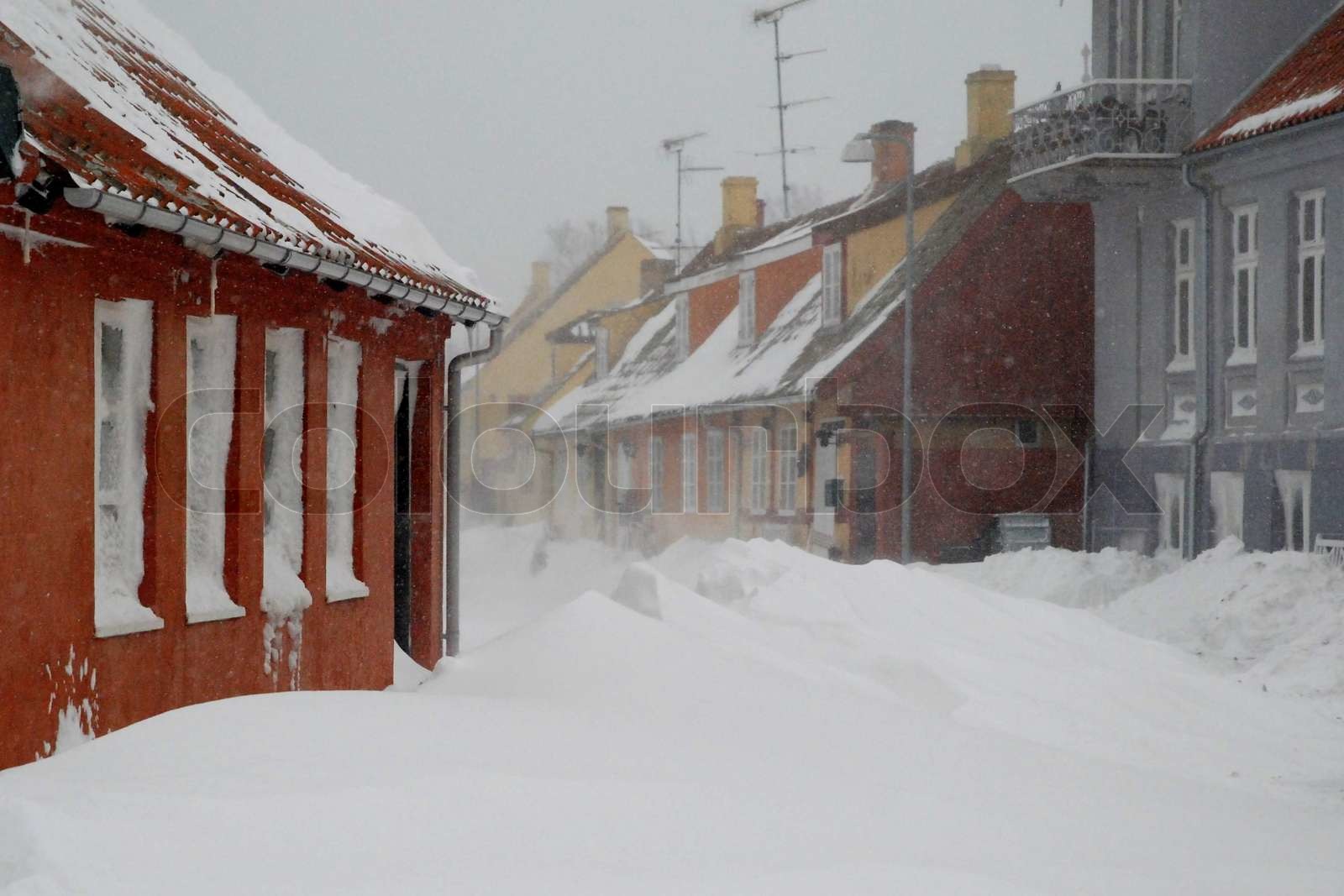 Crazy sne storm i Svaneke / Bornholm | Stock foto | Colourbox