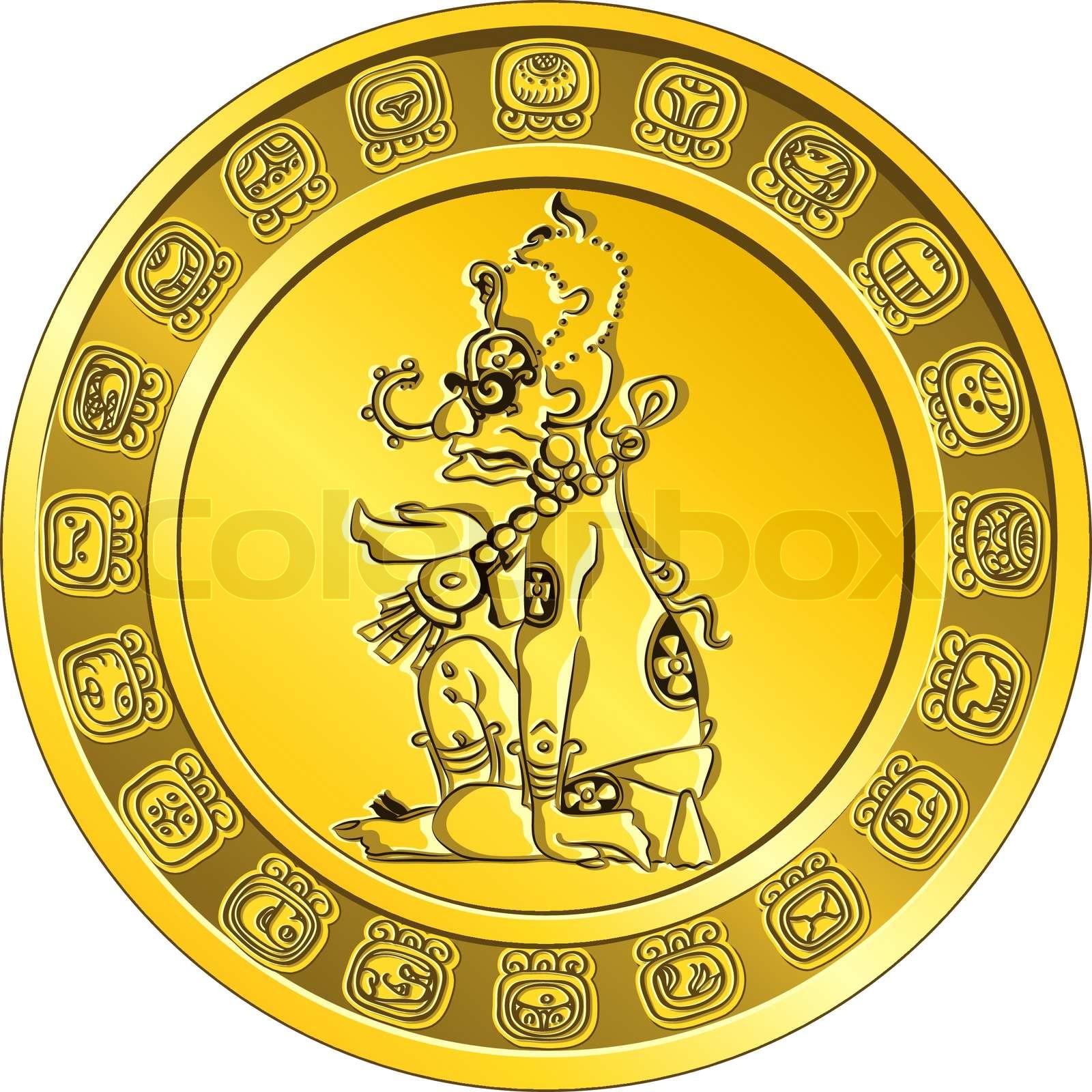 gold coin with a bright circular image of the deity Maya Sun - Ah Kin ...