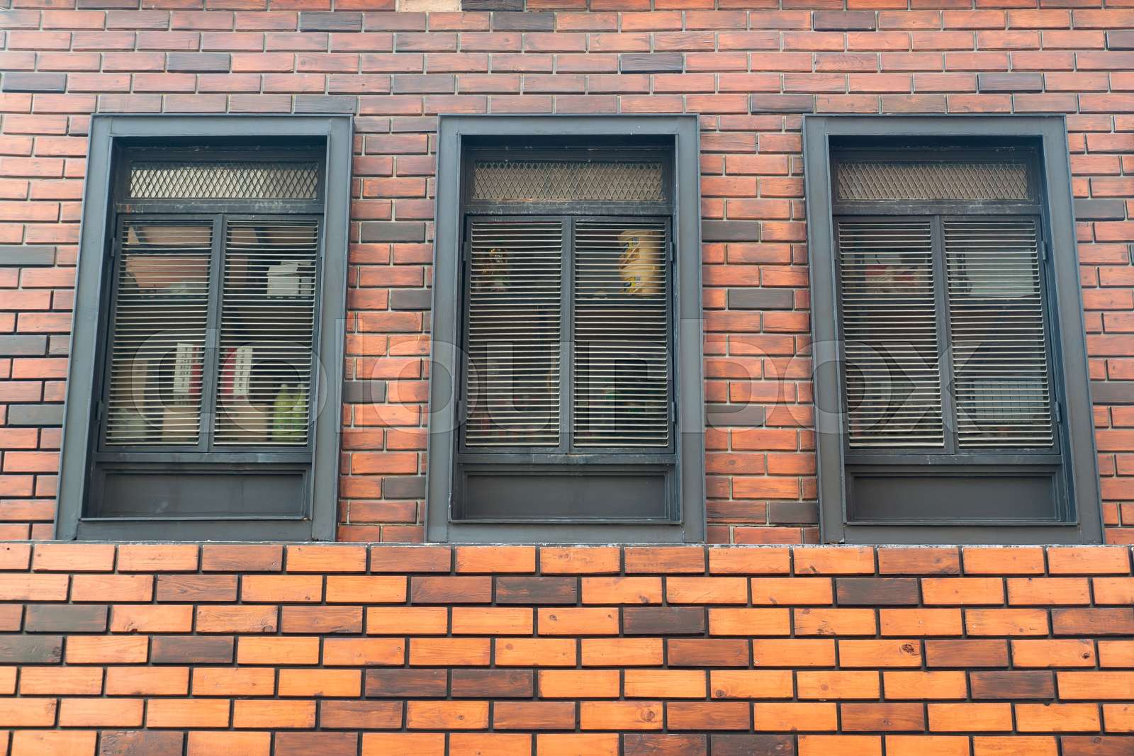 Brick wall with windows, Architecture design, Interior building | Stock ...