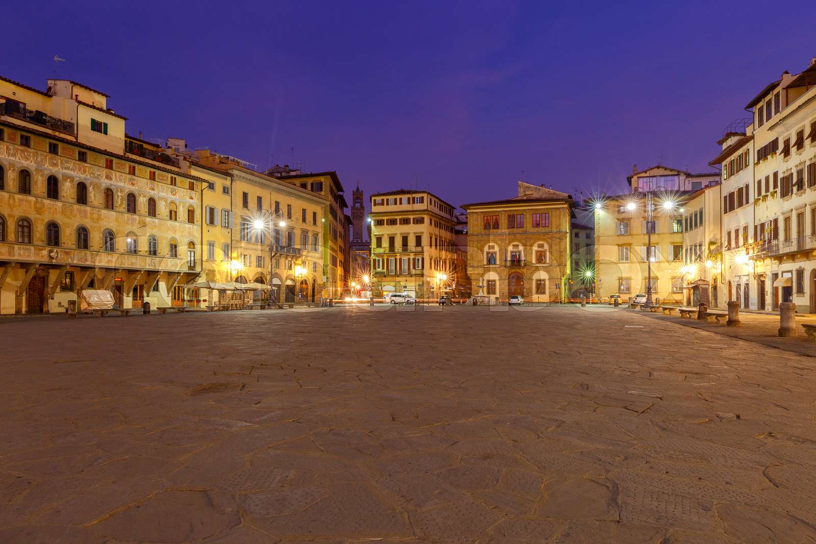 Florence. Square of the Holy Cross at night. | Stock image | Colourbox