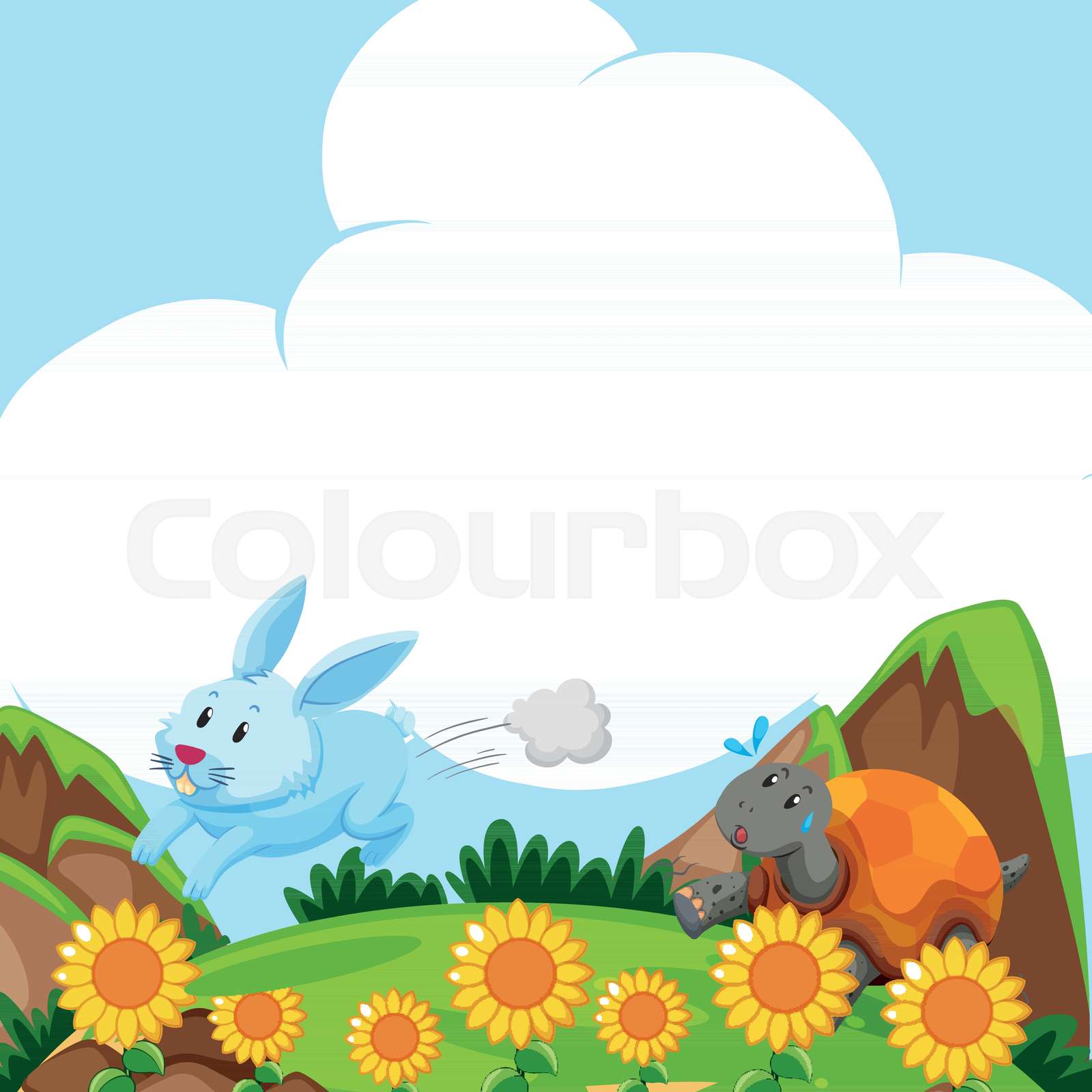 Rabbit and turtle running in the field | Stock vector | Colourbox