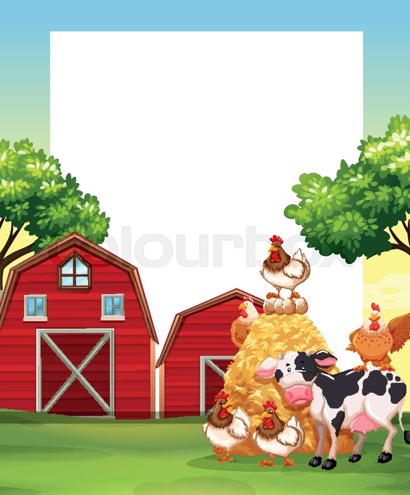 Border template with animals in the farm | Stock vector | Colourbox