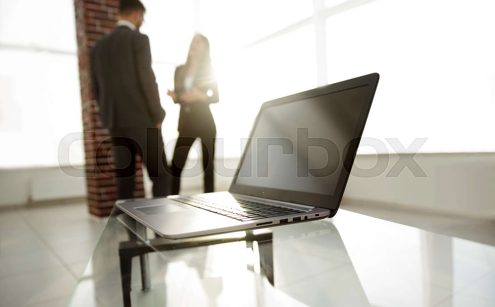 workspace table works in the office with a computer | Stock image ...
