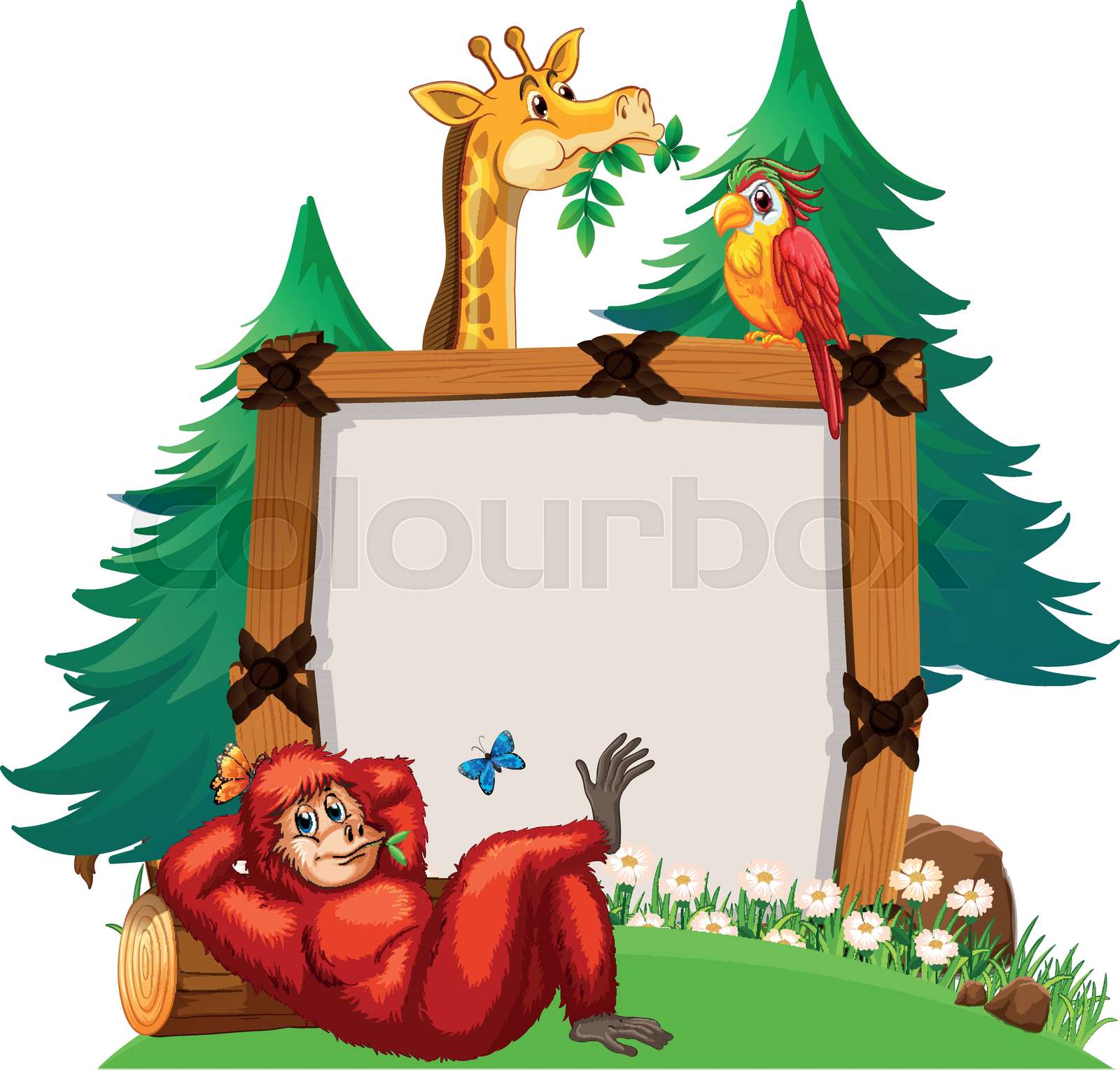 Board template with cute animals in zoo | Stock vector | Colourbox