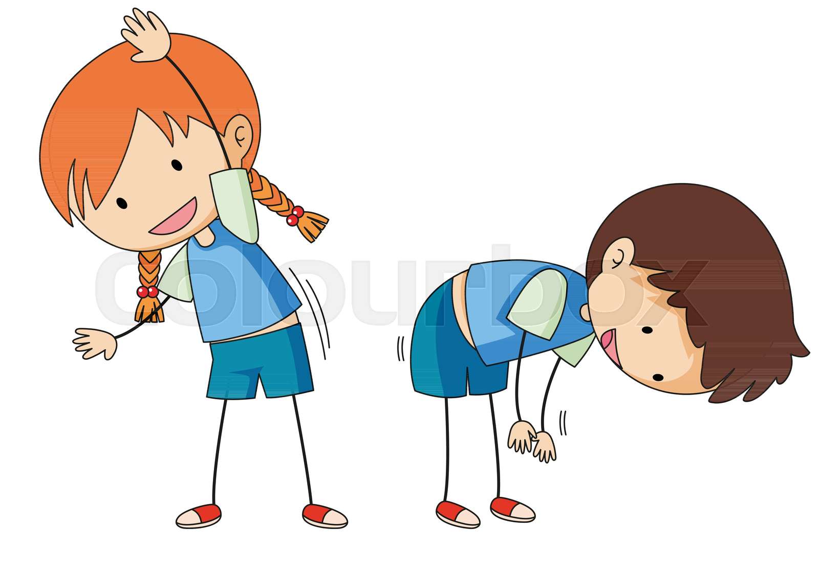 Boy and girl stretching | Stock vector | Colourbox