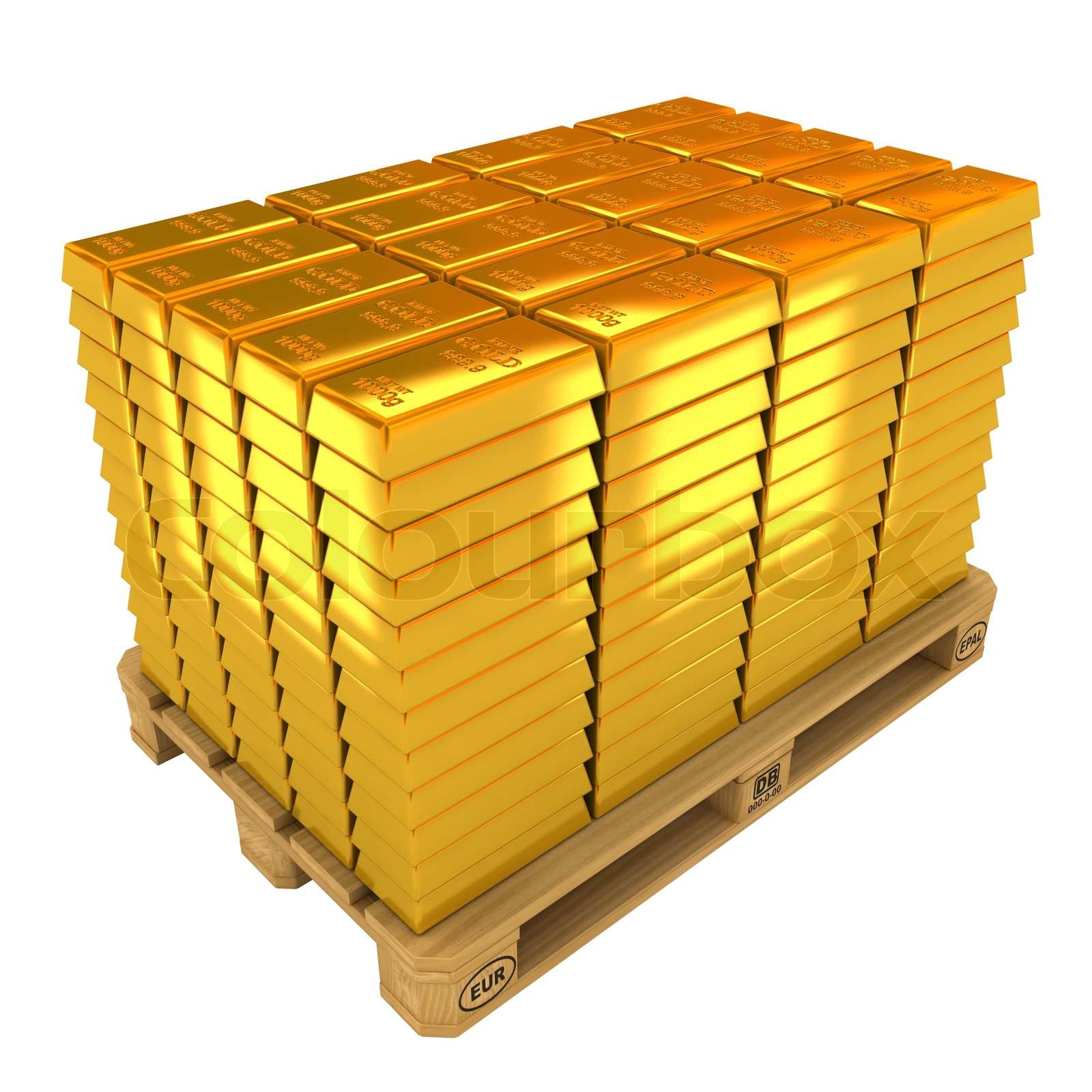 A lot of Gold Bars on the pallet | Stock image | Colourbox