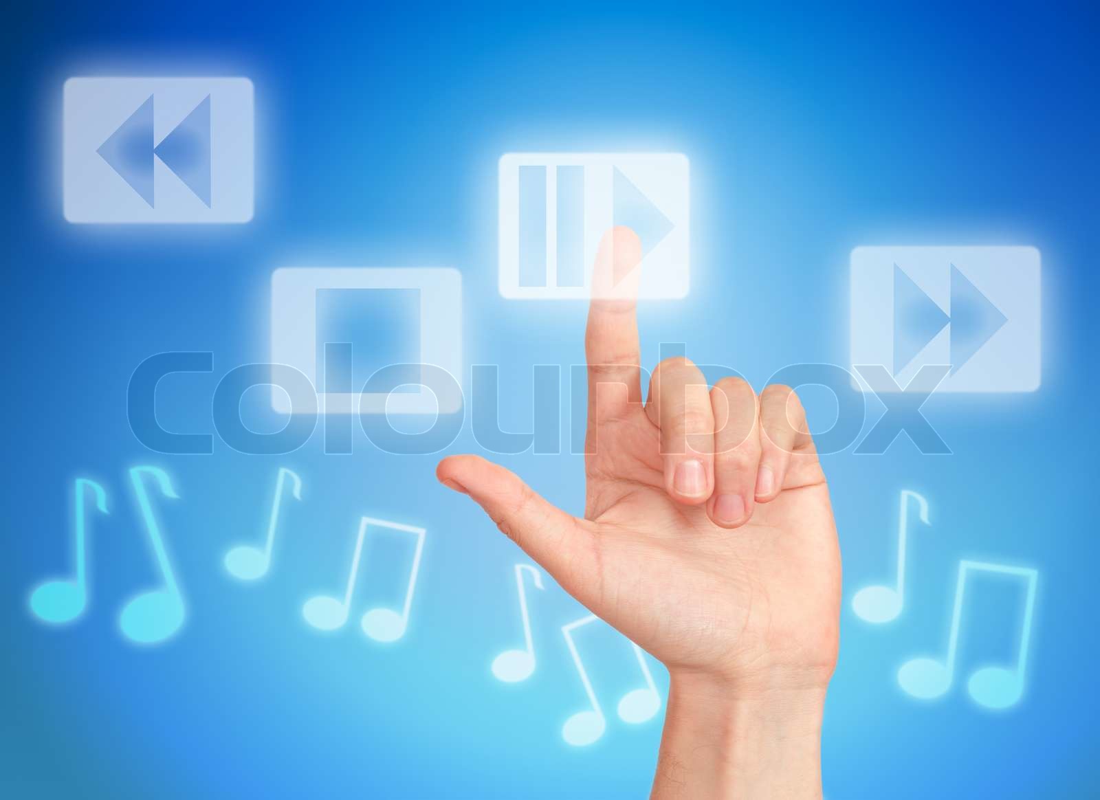 Hand trykke på knappen play og noder | Stock foto | Colourbox