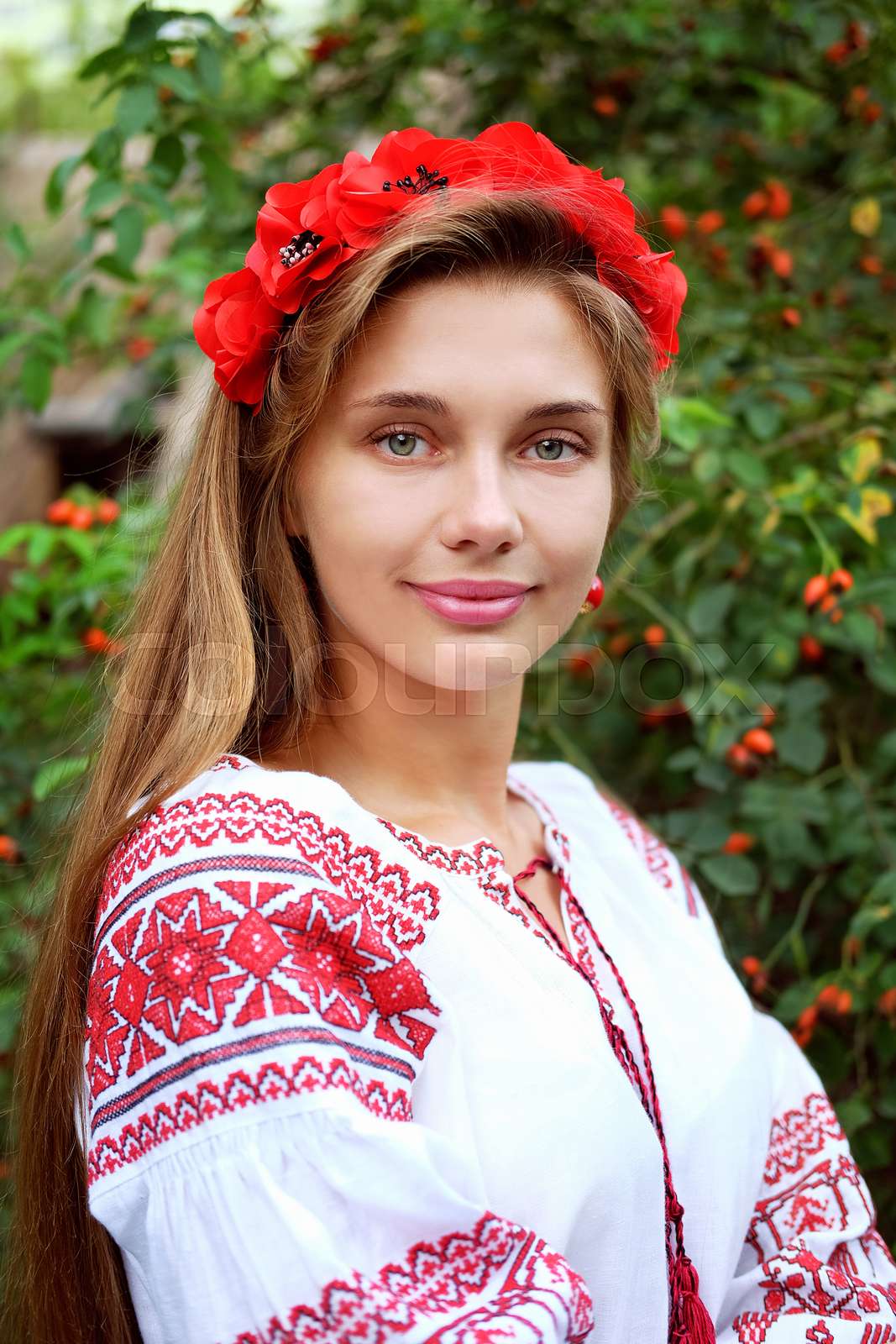 Beautiful slavonic girl in traditional costume | Stock image | Colourbox