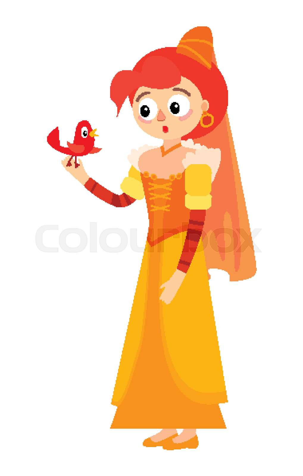 Princess with a charming bird | Stock vector | Colourbox